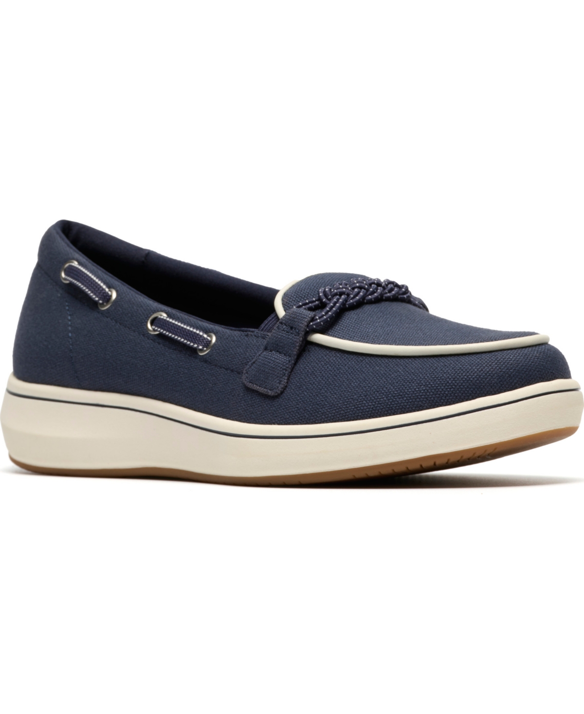 Click here for Clarks Womens BreezeSky Bay Boat Flats - Navy Canv... prices