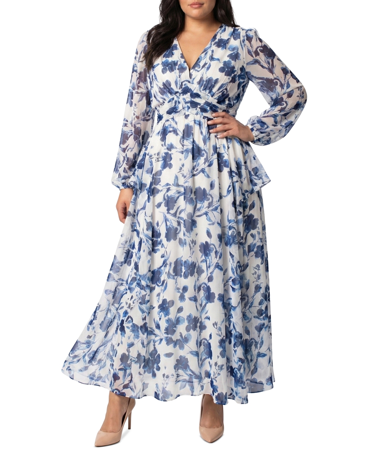 Click here for Taylor Plus Size Cinched Waist Chiffon Maxi Dress... prices
