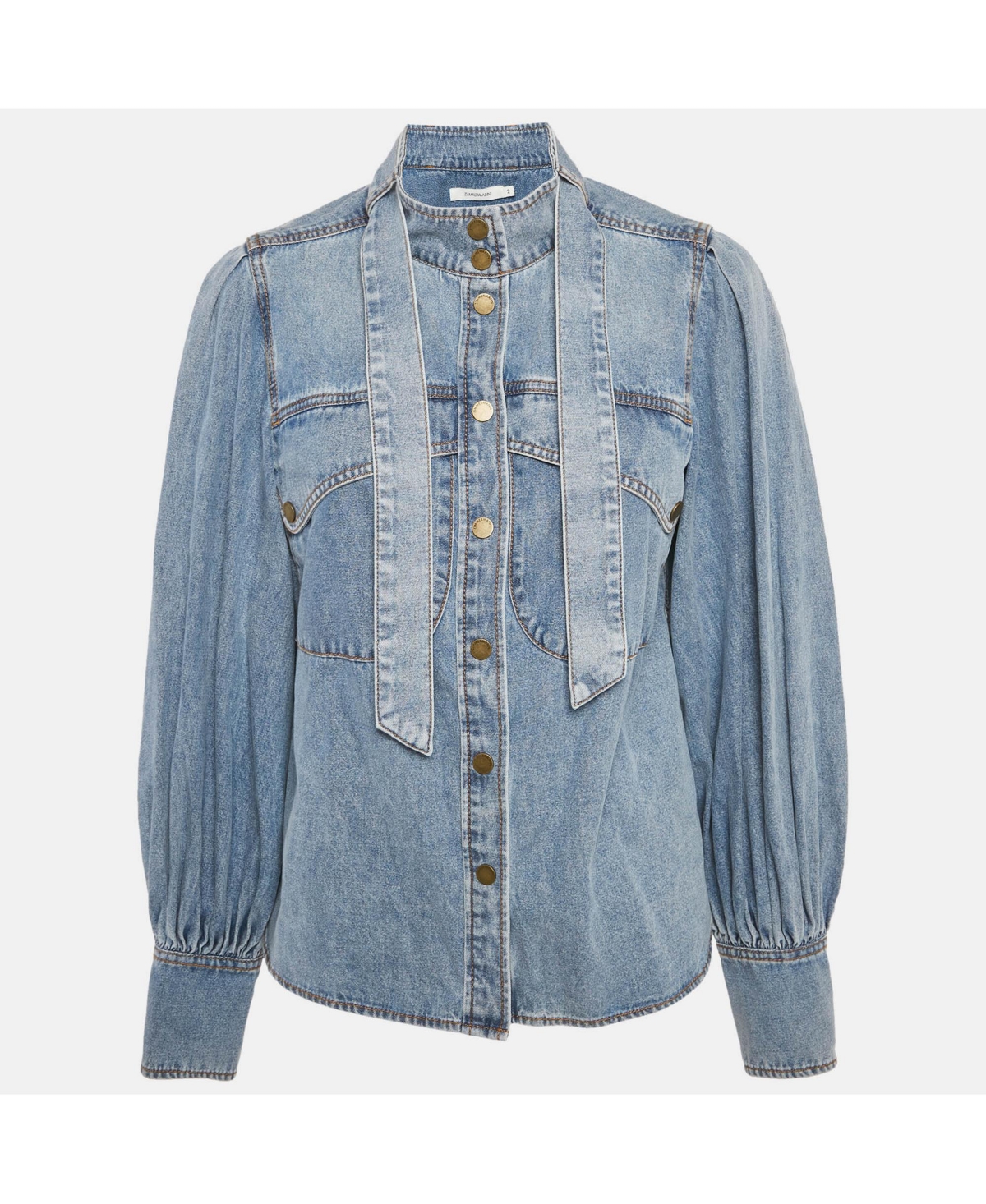 Click here for Pre-Owned Zimmermann Womens Blue Denim Neck Tie-Up... prices