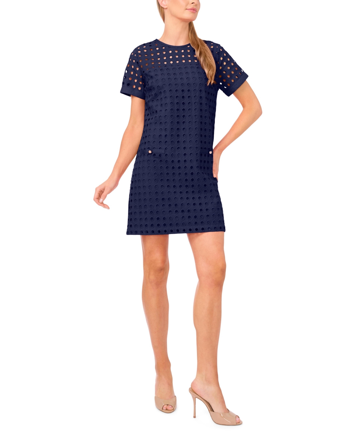 Click here for CeCe Womens Circle Eyelet Crewneck Shift Dress - C... prices