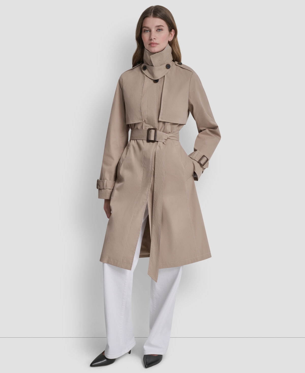 Click here for Dkny Womens Top Collar Utility Raincoat - Khaki prices