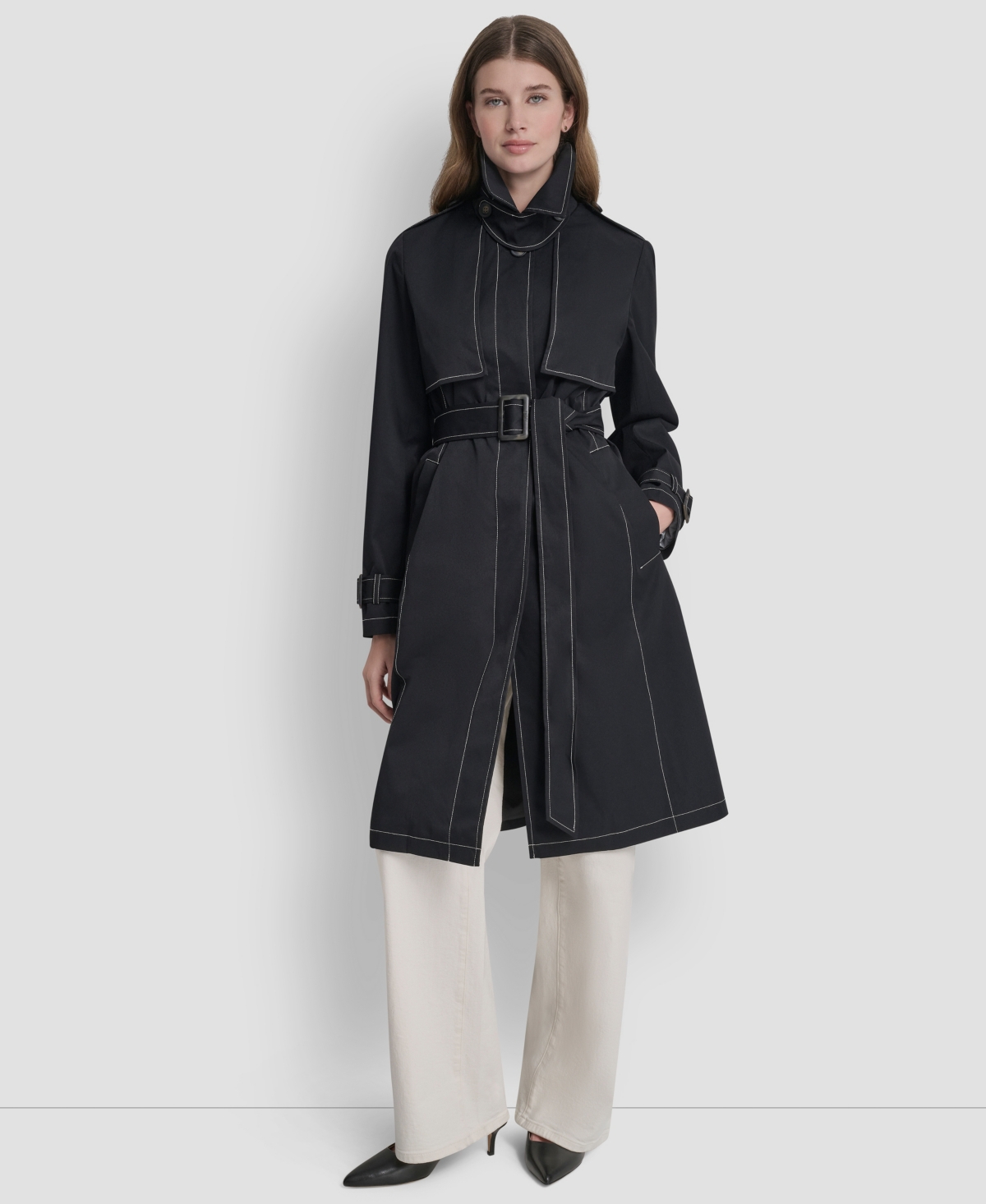 Click here for Dkny Womens Top Collar Utility Raincoat - Black prices