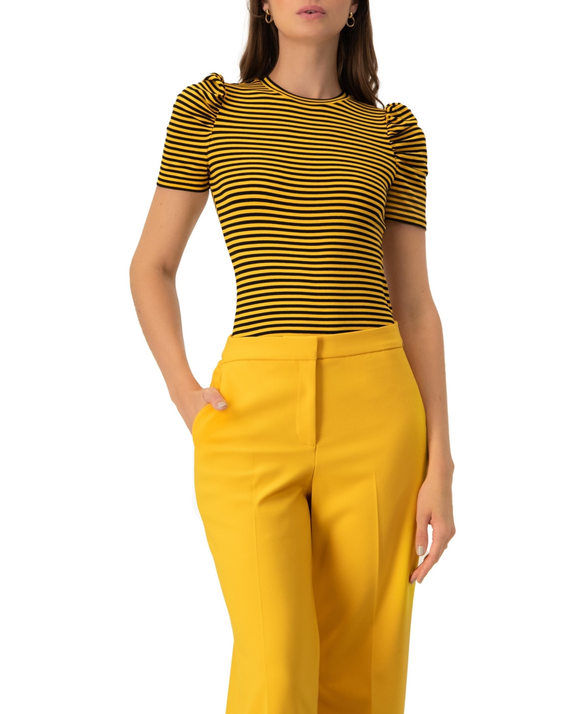 Click here for Ivonne Womens Striped Straight Blouse - Yellow prices