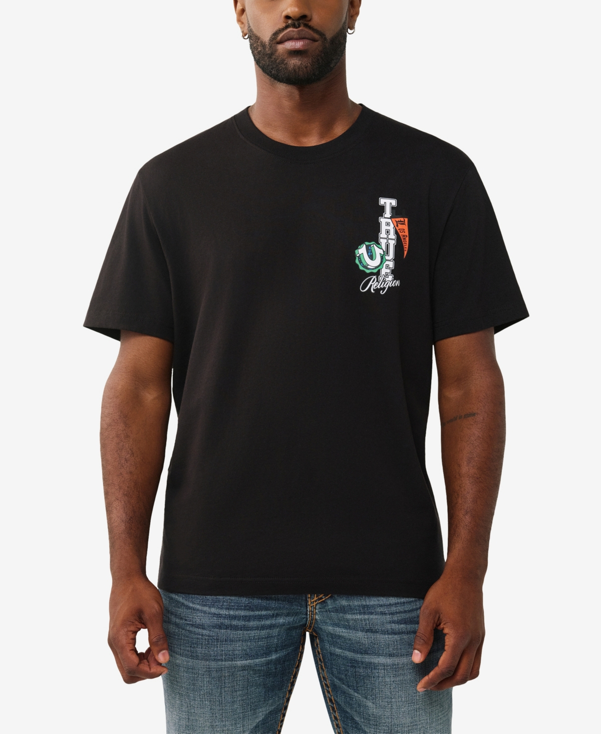 Click here for True Religion Mens Pennant Logo T-Shirt - Jet Blac... prices