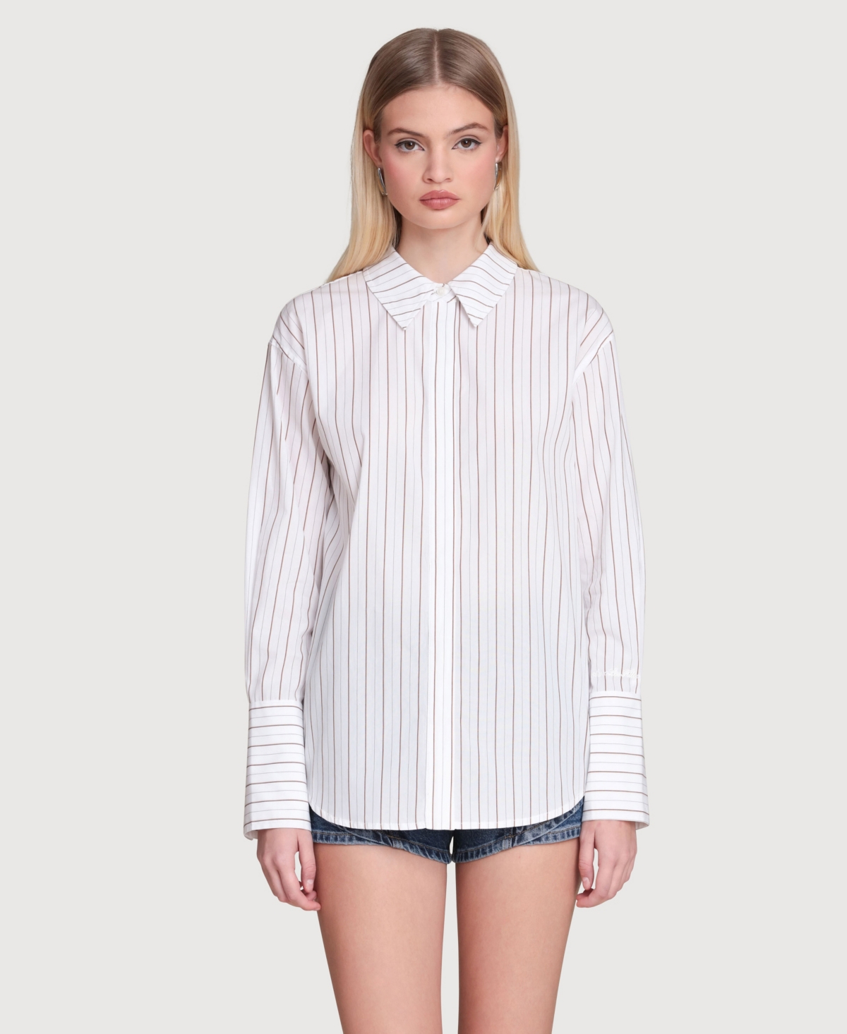 Click here for Avec Les Filles Womens Spread Collar Stripe Button... prices