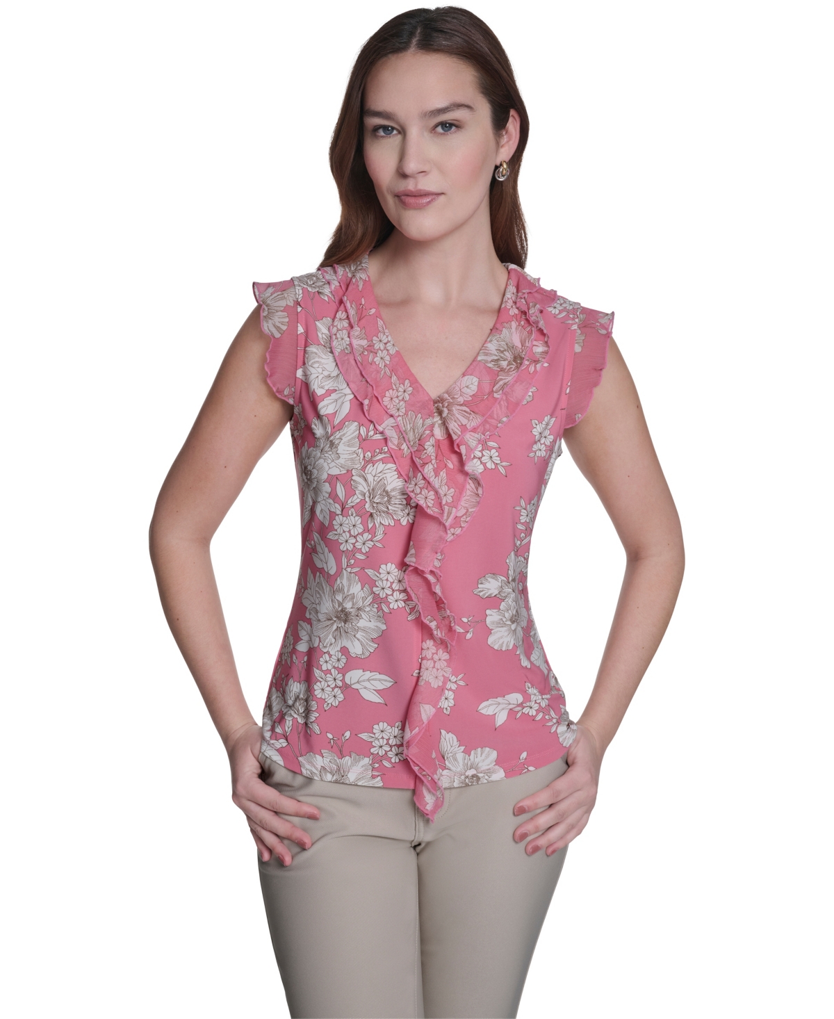 Click here for Tommy Hilfiger Womens Floral Mixed Media V-Neck To... prices
