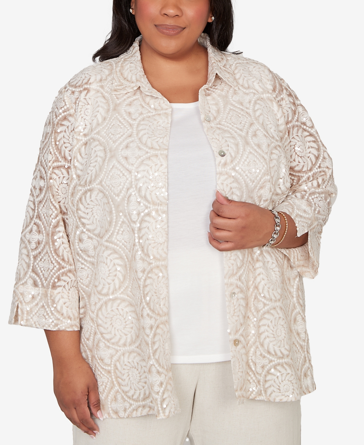 Click here for Alfred Dunner Plus Size Natural Wonder Sequin Meda... prices