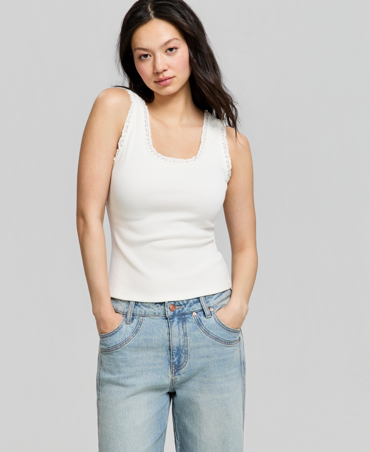 Click here for And Now This Womens Crocheted-Trim Ribbed Tank Top... prices