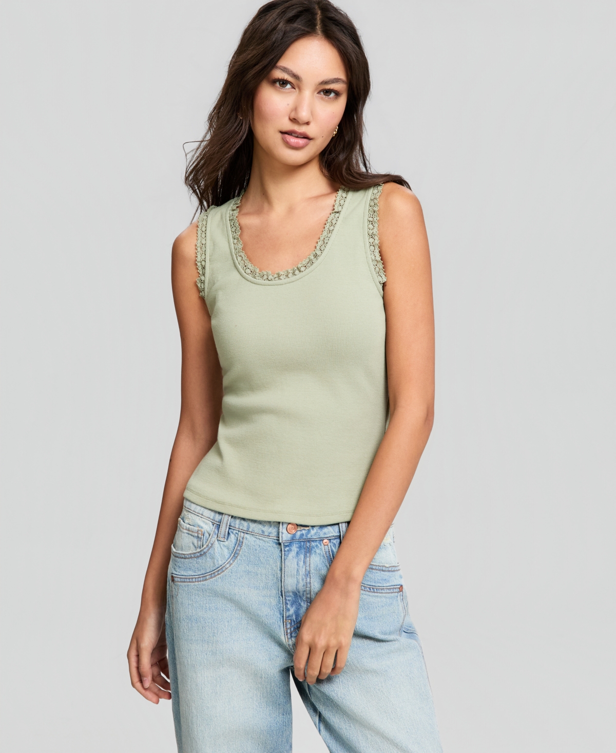 Click here for And Now This Womens Crocheted-Trim Ribbed Tank Top... prices