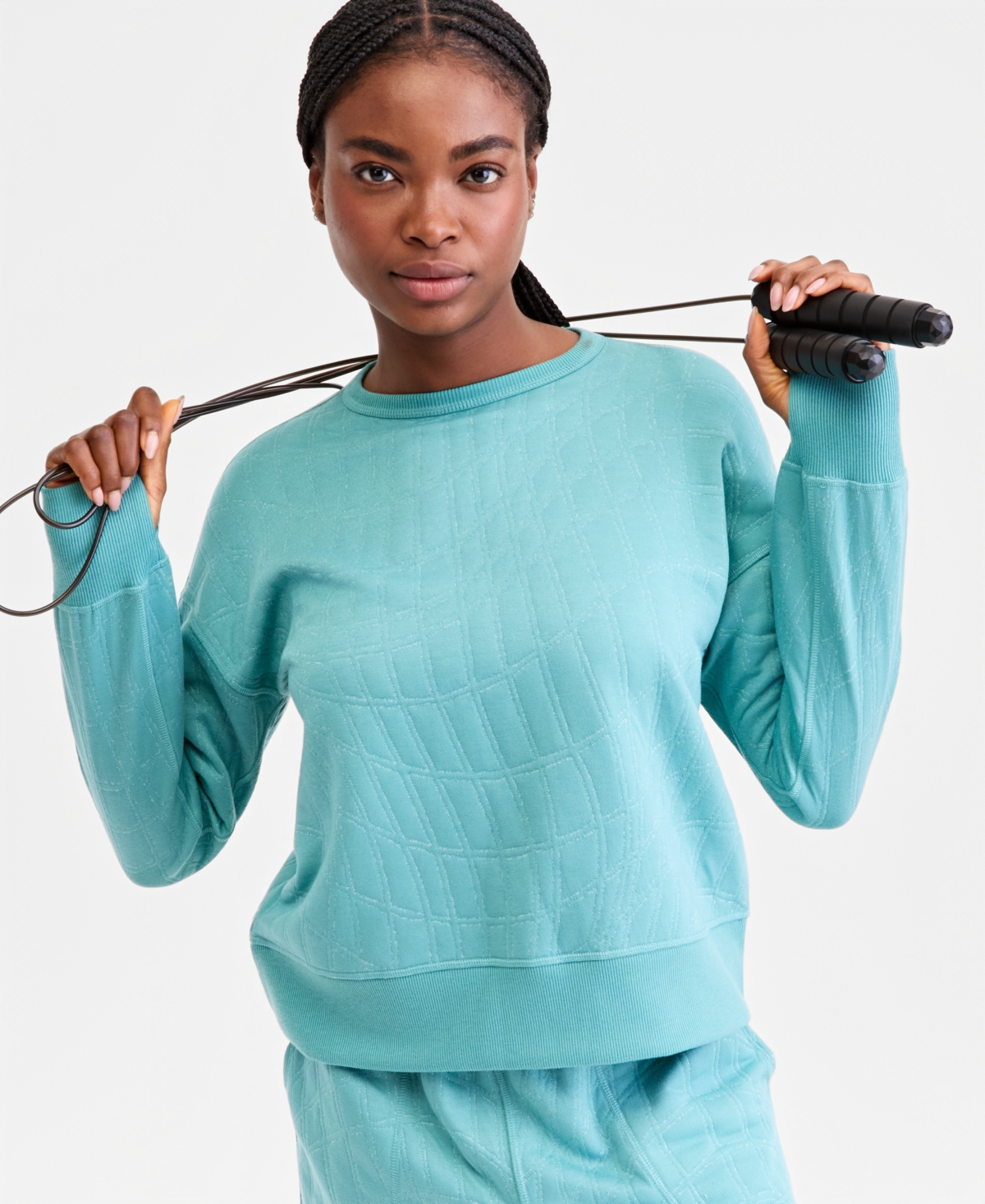 Id Ideology Womens Quilted Reversible Crewneck Sweatshirt  Macys Exclusive - Desert Teal