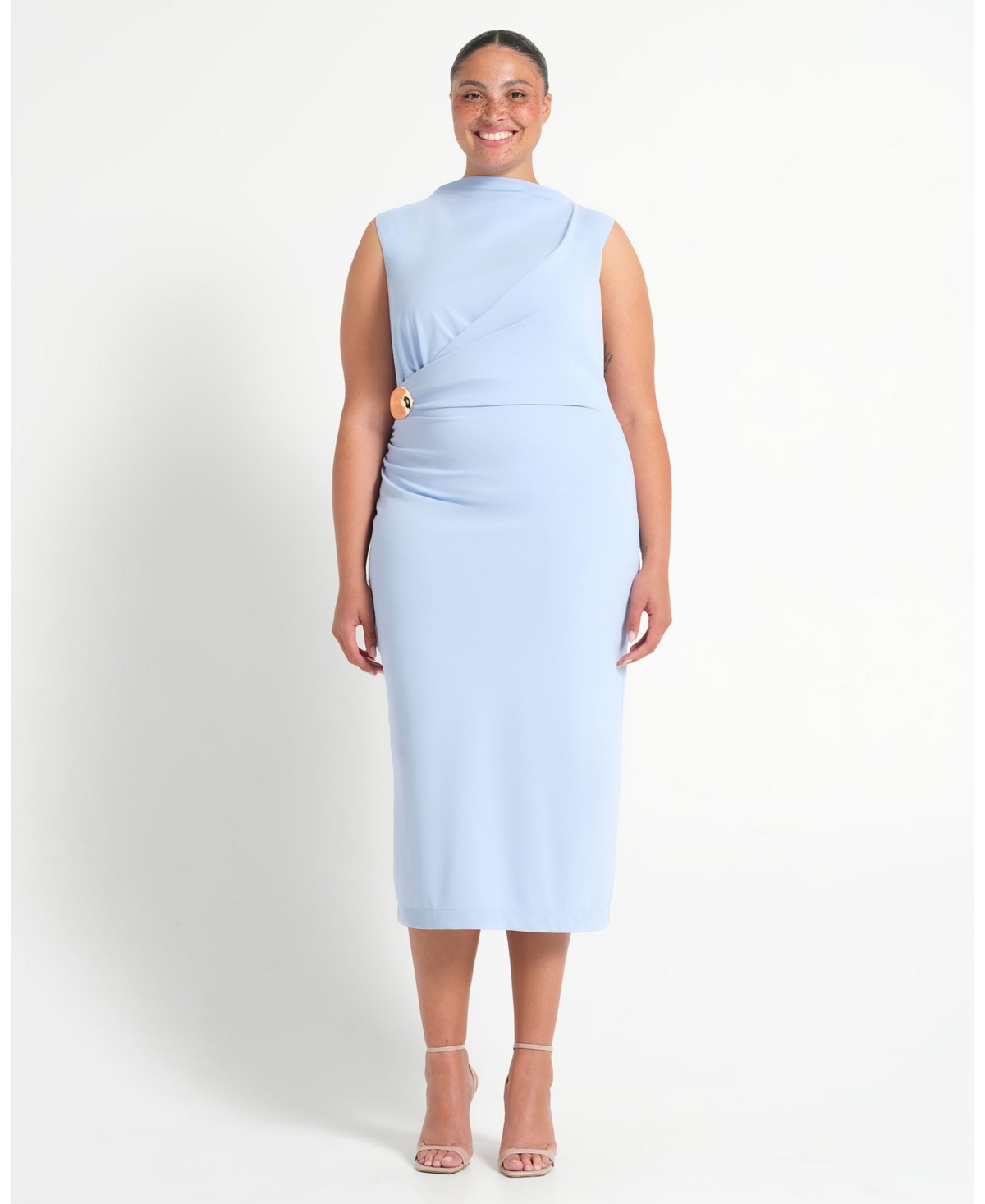 Click here for Estelle Plus Size Livia High-Neck Midi Dress - Blu... prices