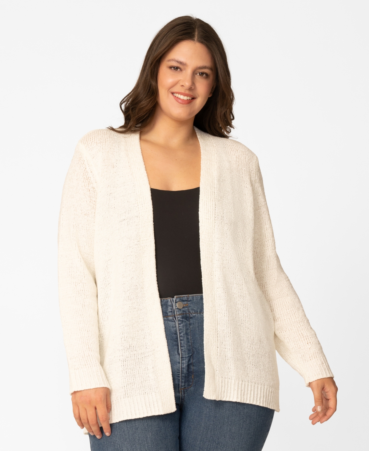 Click here for Melissa Paige Plus Size Jersey Stitch Long Open Fr... prices