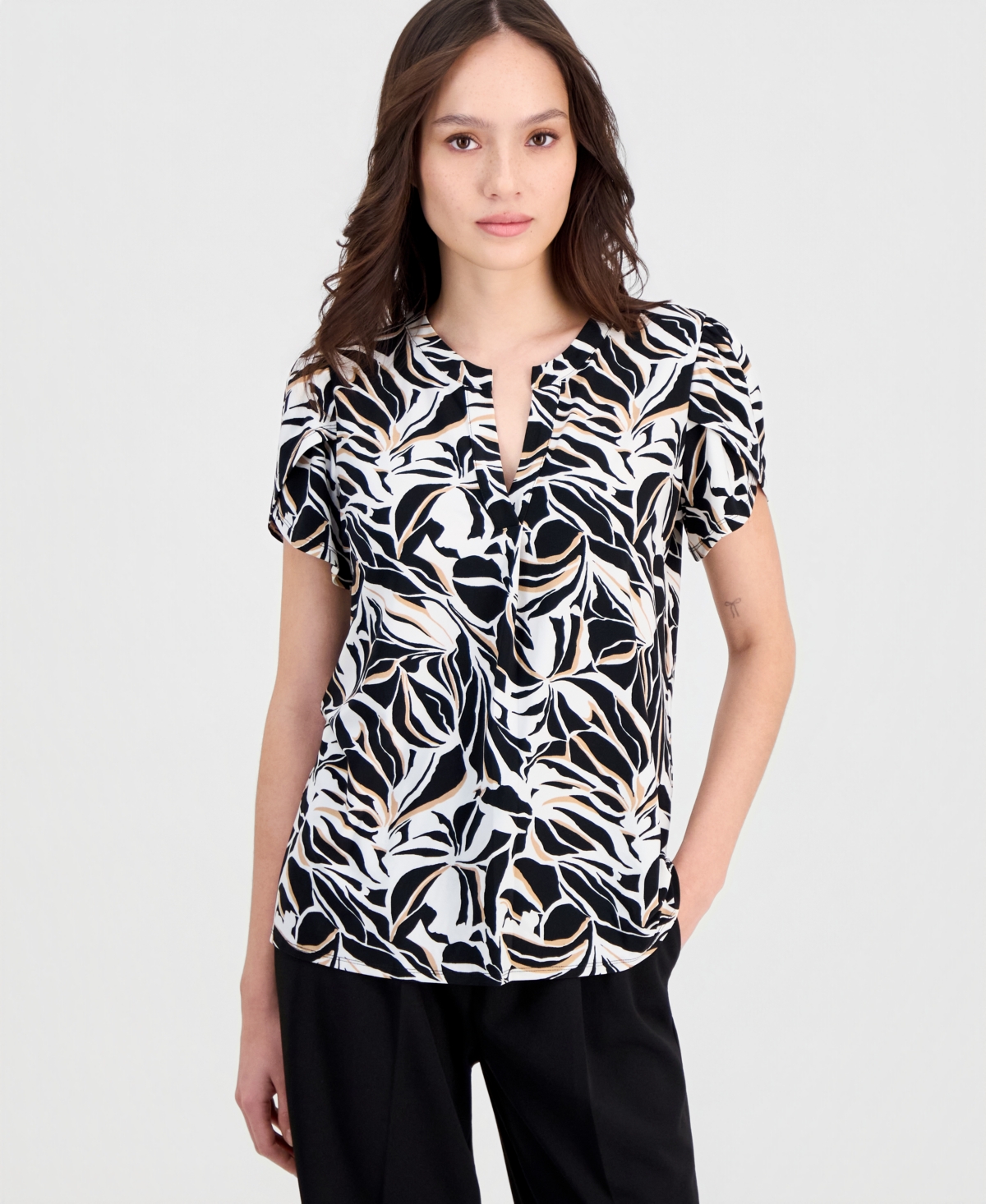 Click here for Anne Klein Essentials Petite Tulip-Sleeve Printed... prices