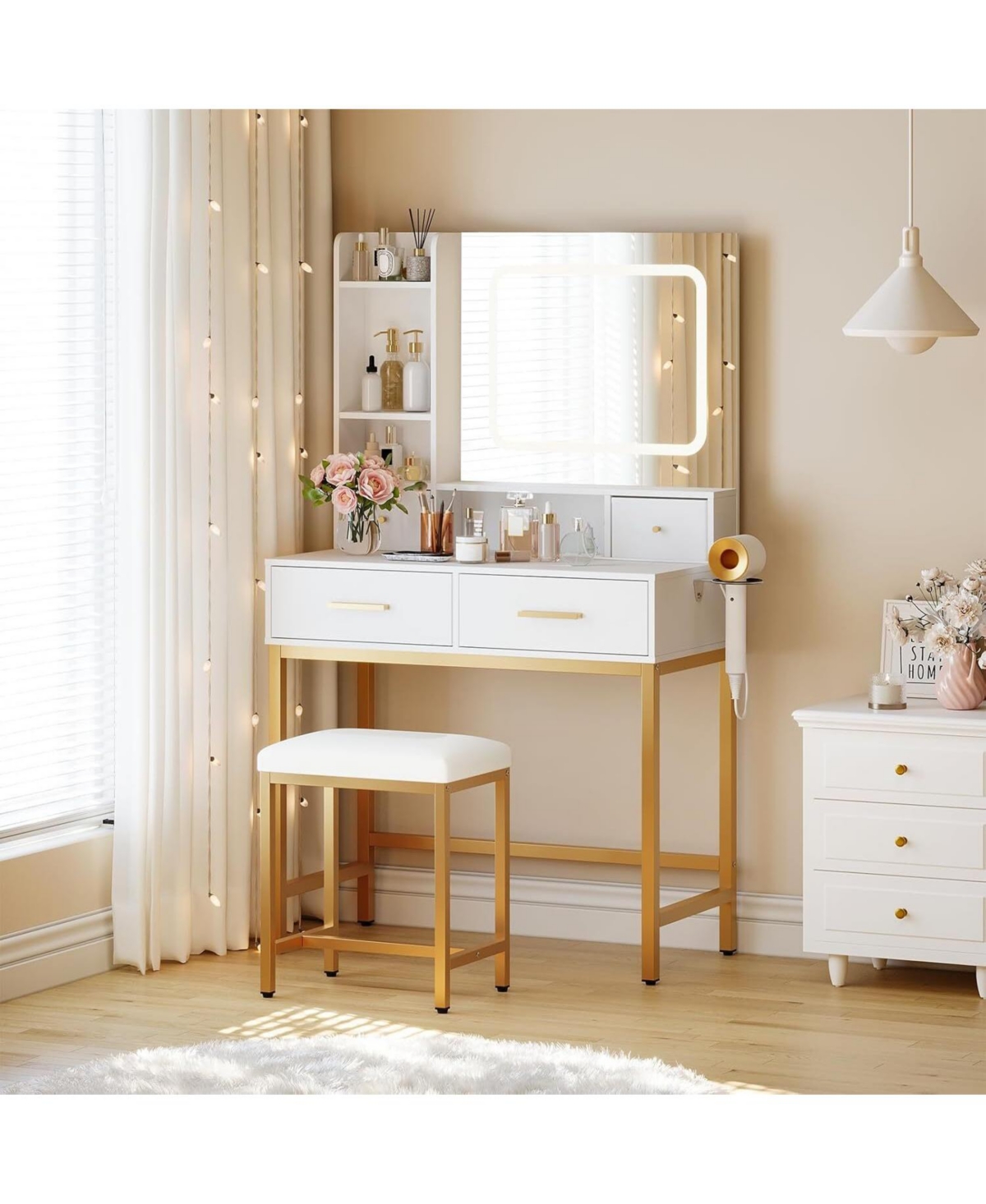 Click here for Gaomon White Lighted Mirror Vanity Desk  Multi-Pur... prices