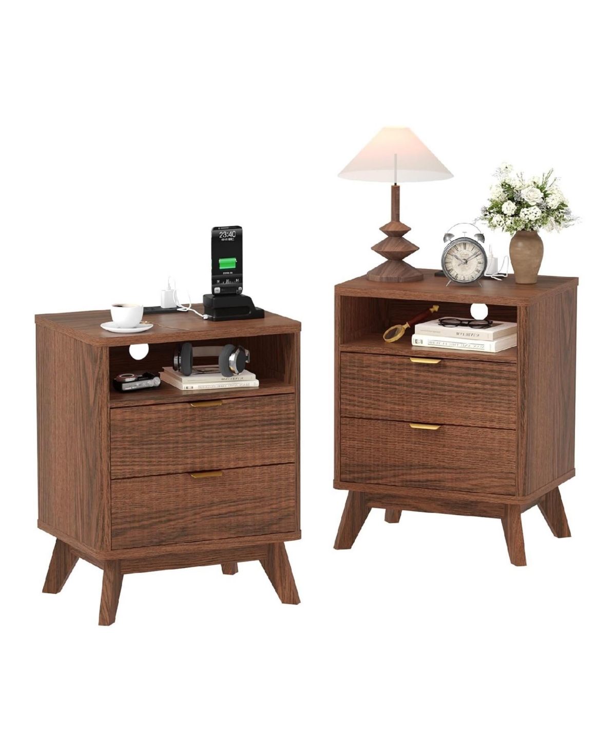 Click here for gaomon Set of 2 Walnut Fluted Wood Nightstands  2-... prices