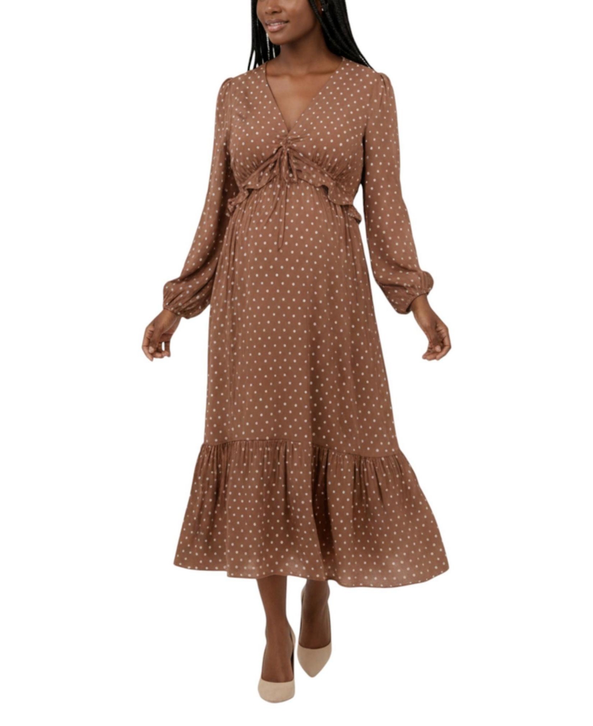 Click here for Motherhood Maternity Puff Sleeve Ruffle Midi Dress... prices