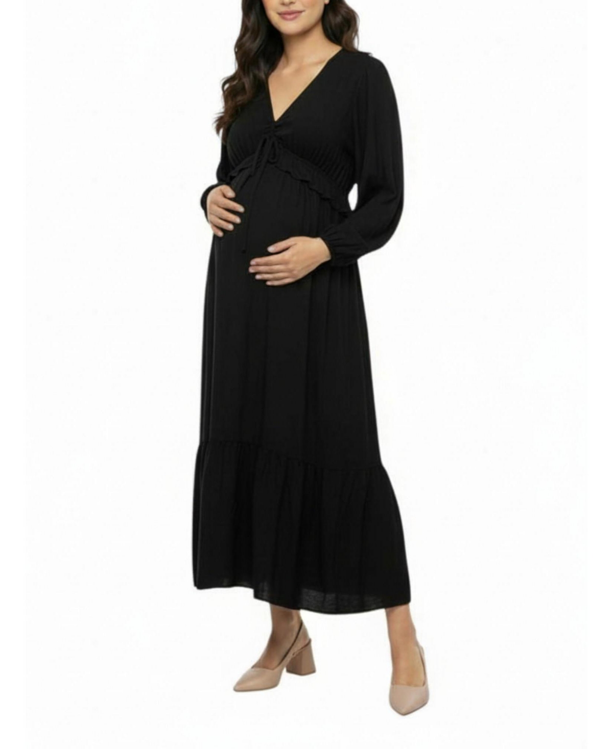Click here for Motherhood Maternity Puff Sleeve Ruffle Midi Dress... prices