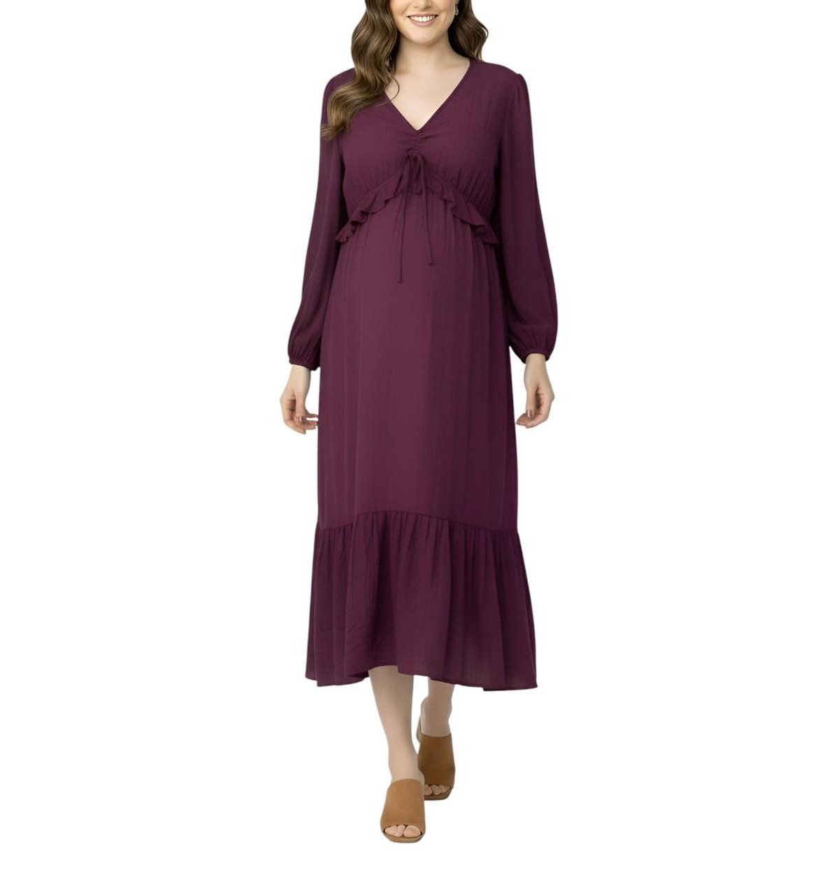 Click here for Motherhood Maternity Puff Sleeve Ruffle Midi Dress... prices