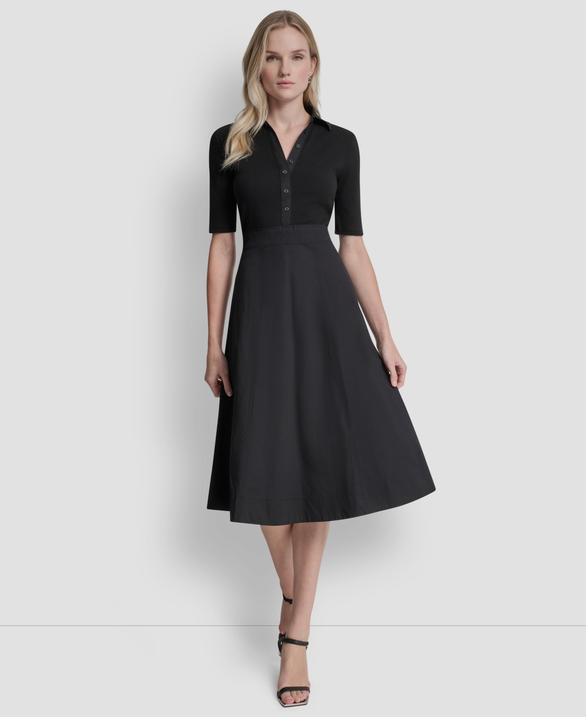Click here for Dkny Womens A-Line Polo Collar Midi Dress - Black prices