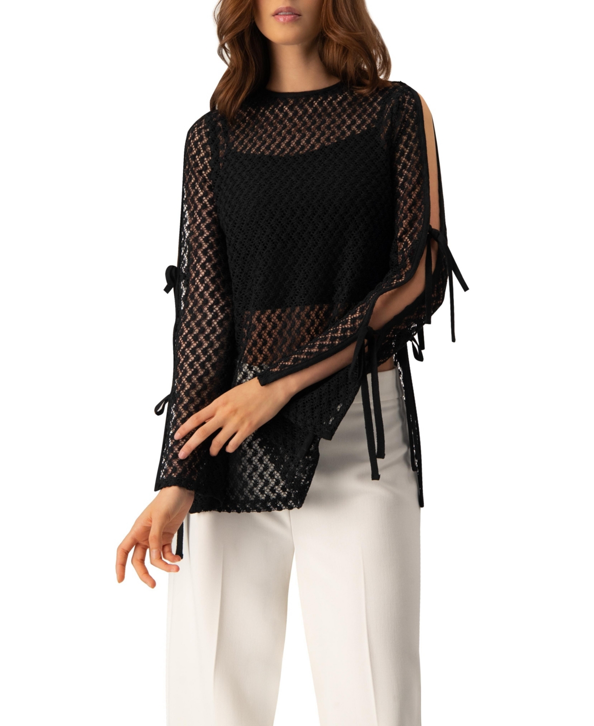 Click here for Ivonne Womens Tie-Sleeve See Through Lace Blouse -... prices
