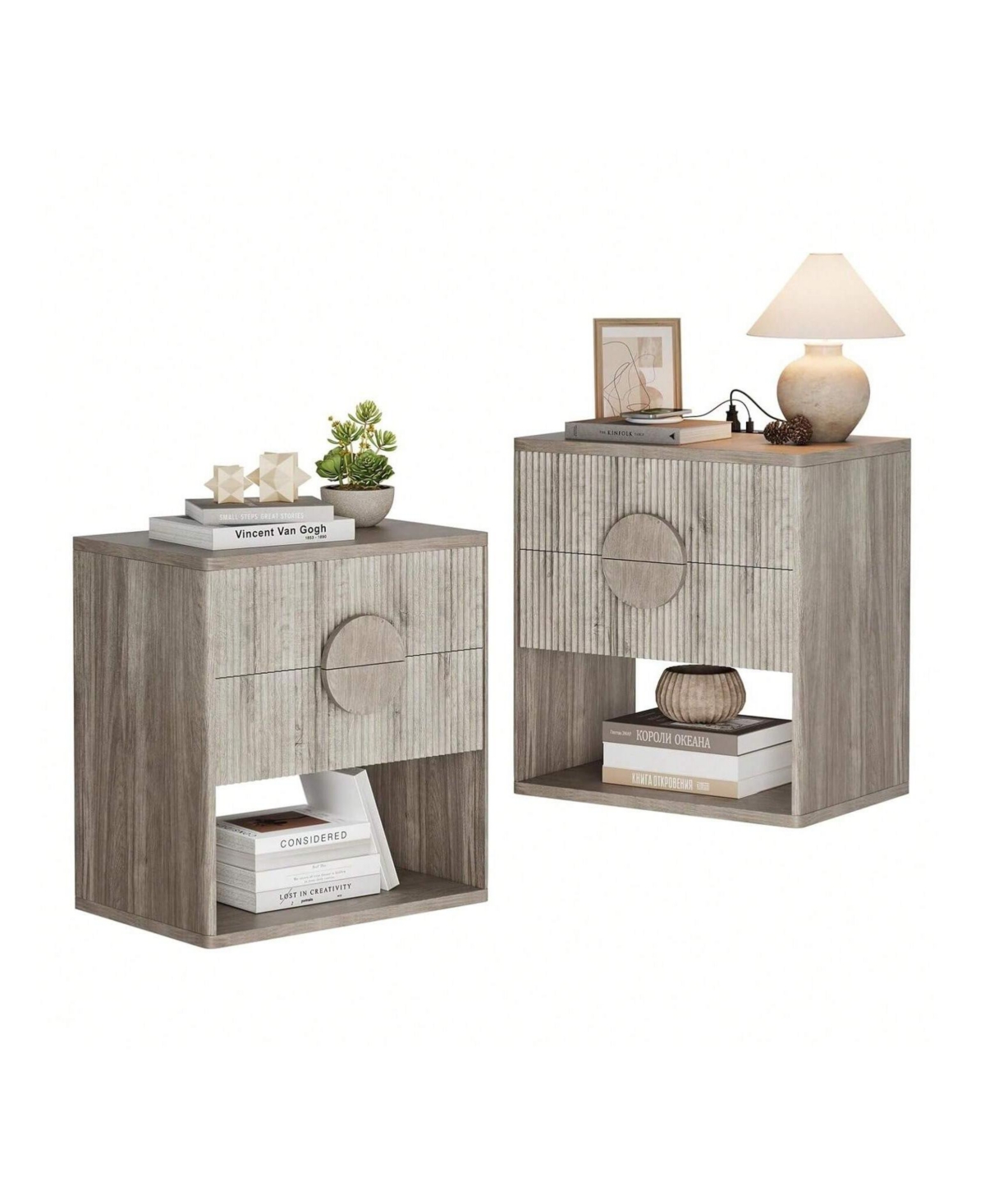 Click here for gaomon Set of 2 Modern Farmhouse Fluted Nightstand... prices