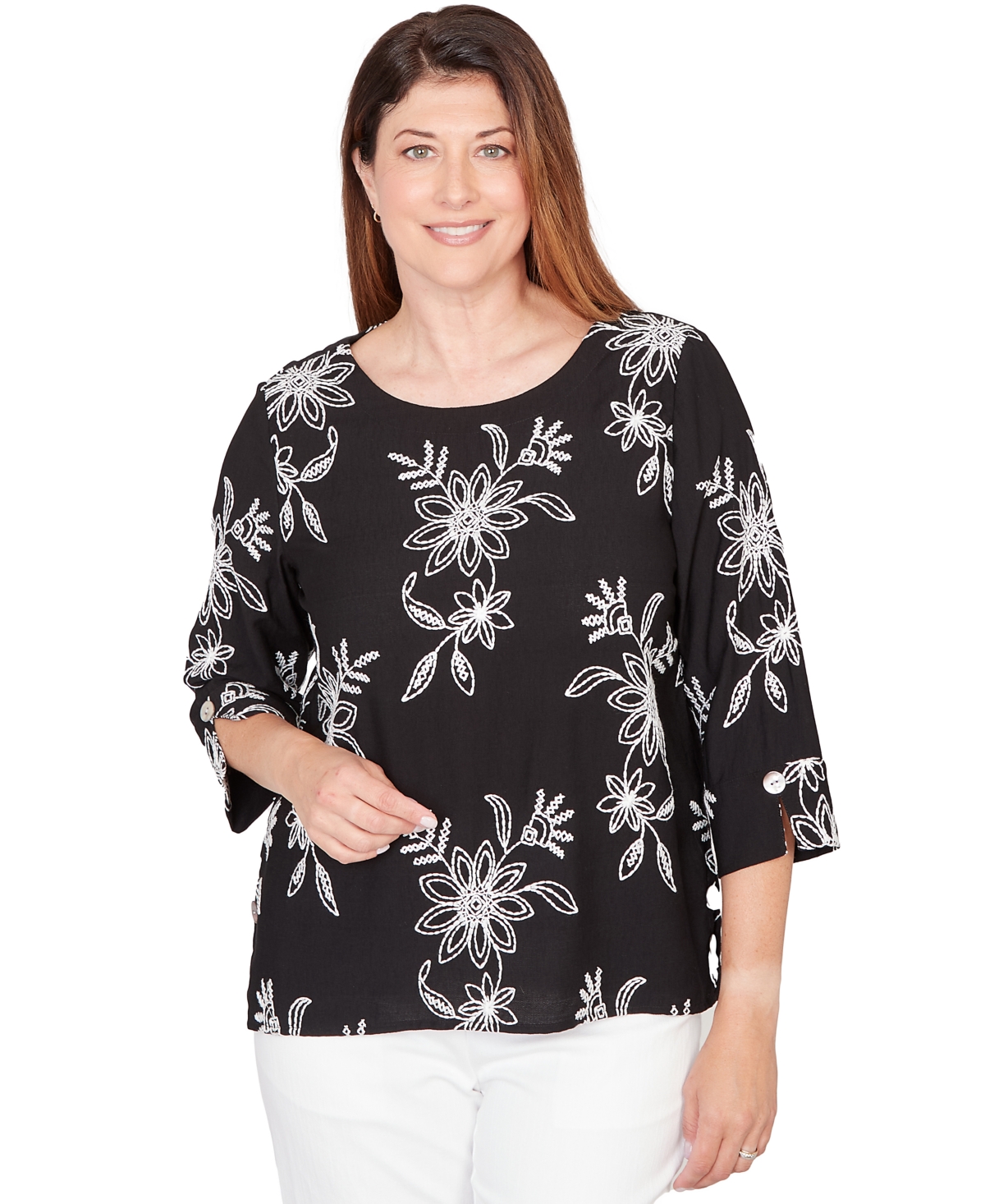 Click here for Alfred Dunner Petite Classics Tossed Floral Embroi... prices