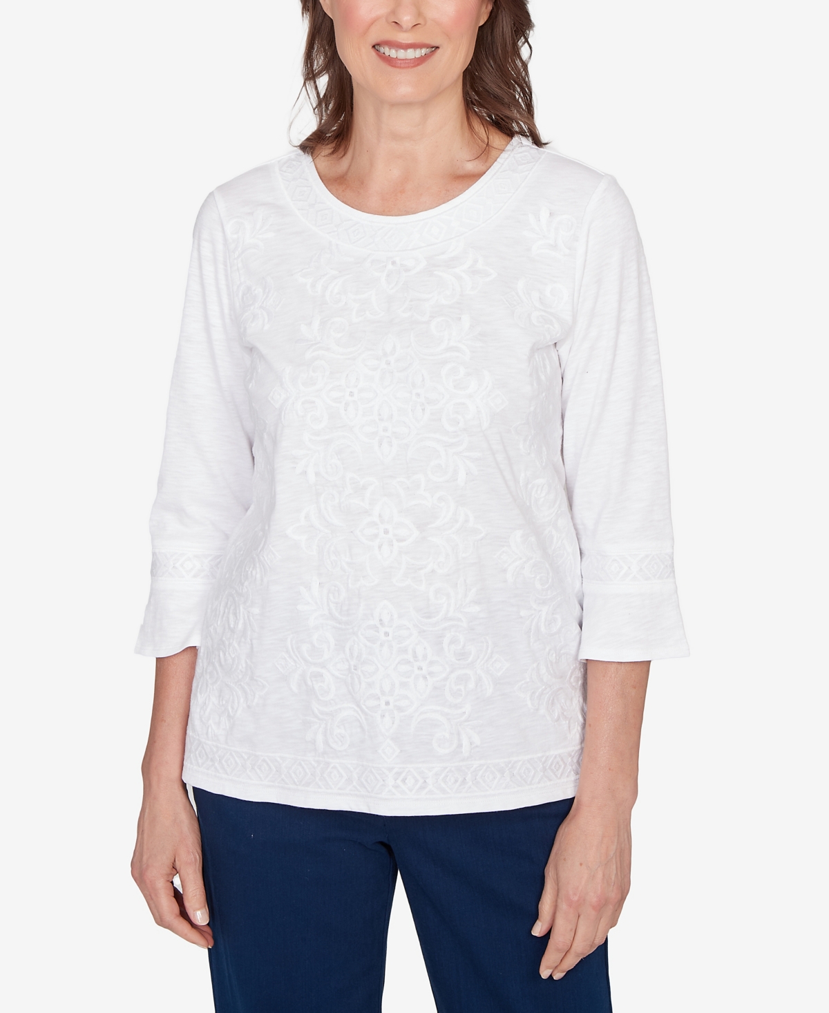 Click here for Alfred Dunner Petite Mykonos White Medallion Embro... prices