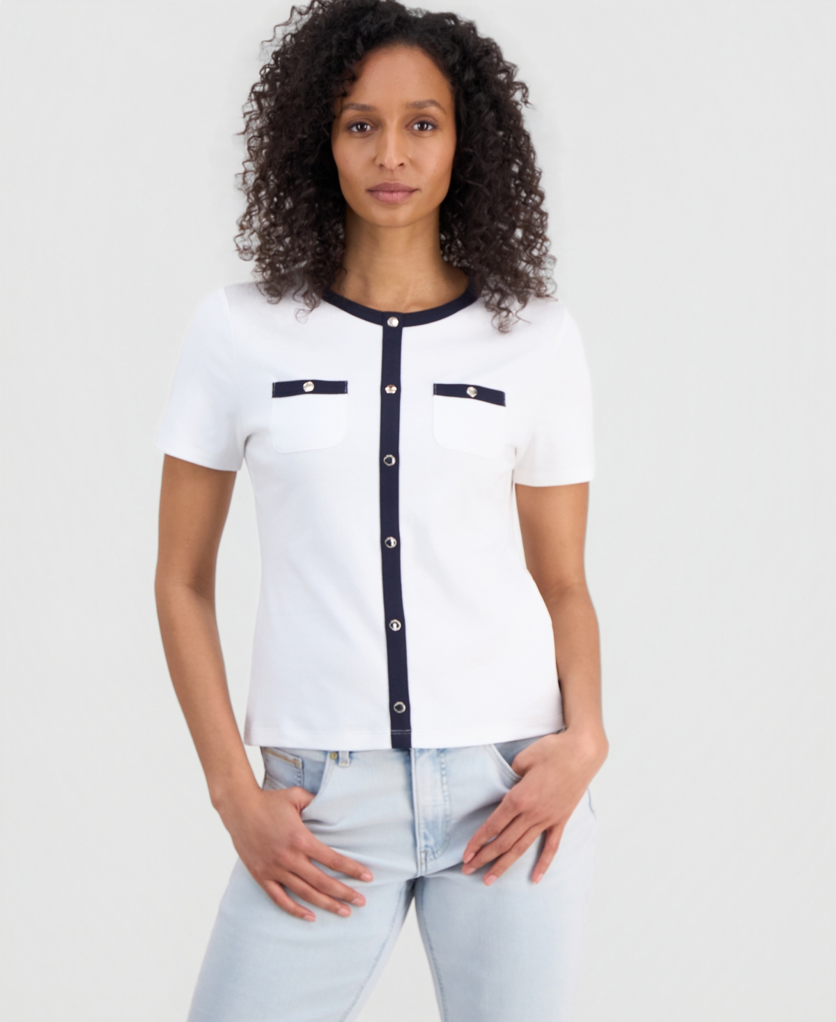 Click here for Nautica Womens Cotton Cardigan-Look Short-Sleeve K... prices