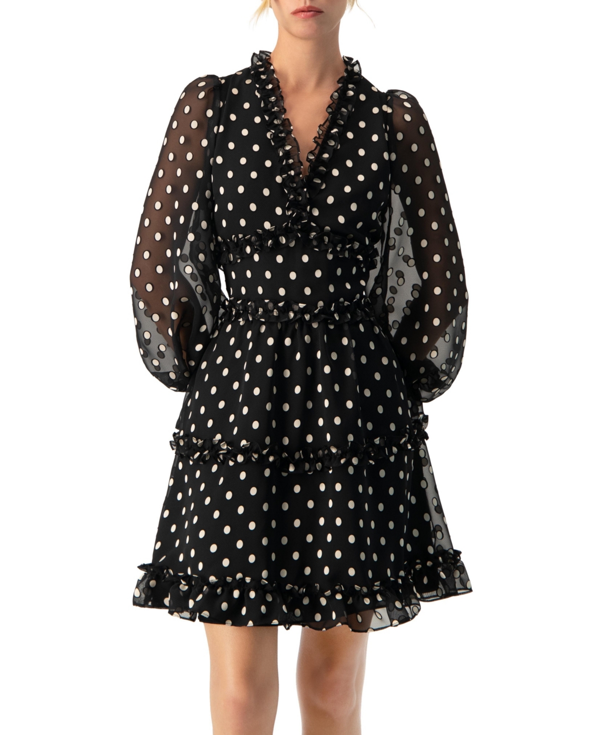 Click here for Ivonne Womens Polka Dot Ruffled Short Dress - Blac... prices