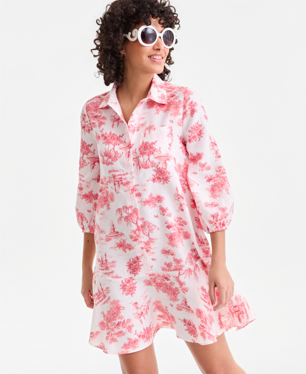 Click here for Charter Club Womens 100 Linen Print Button-Front 3... prices