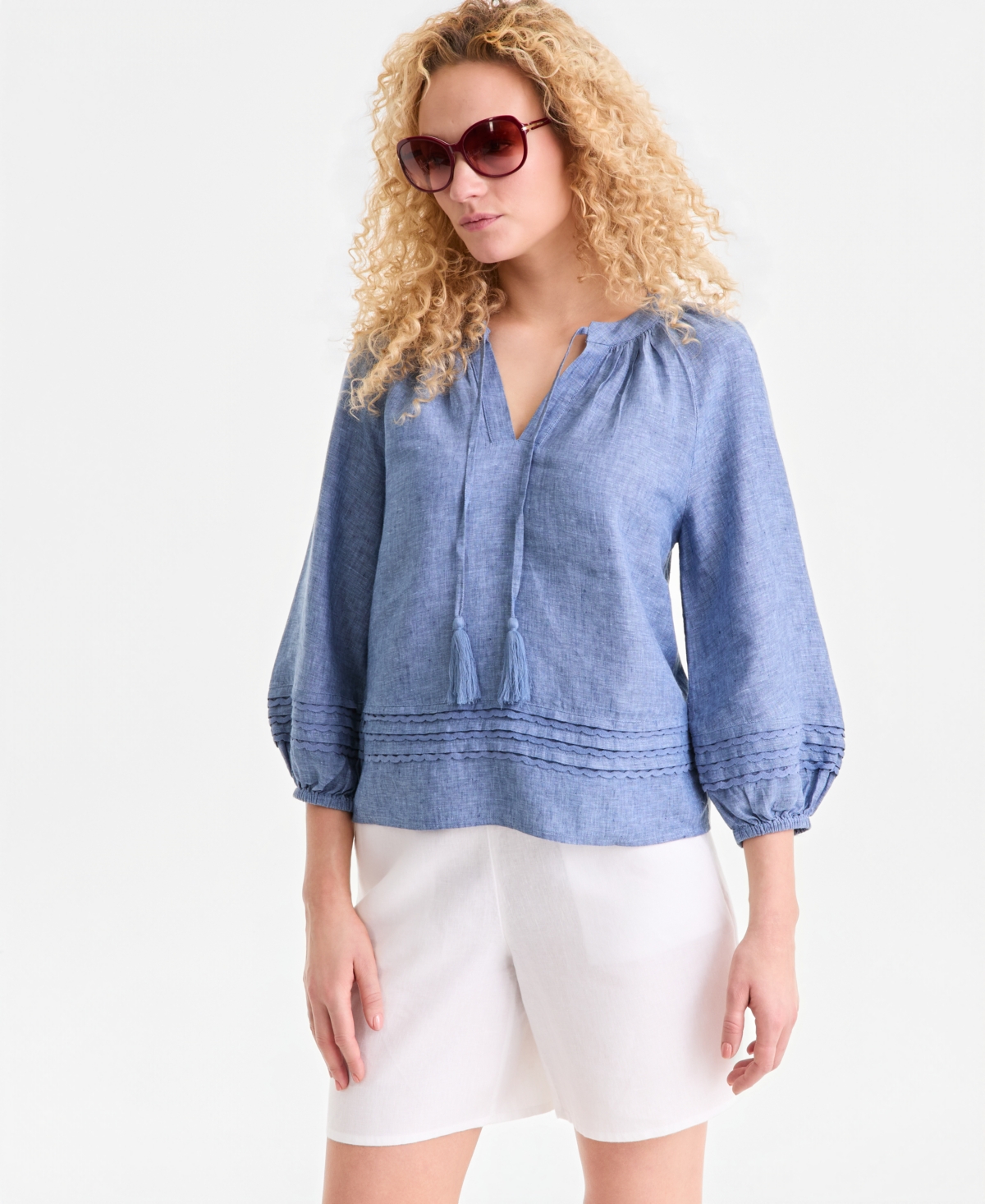 Click here for Charter Club Womens 100 Linen Crochet-Trim Tie-Nec... prices