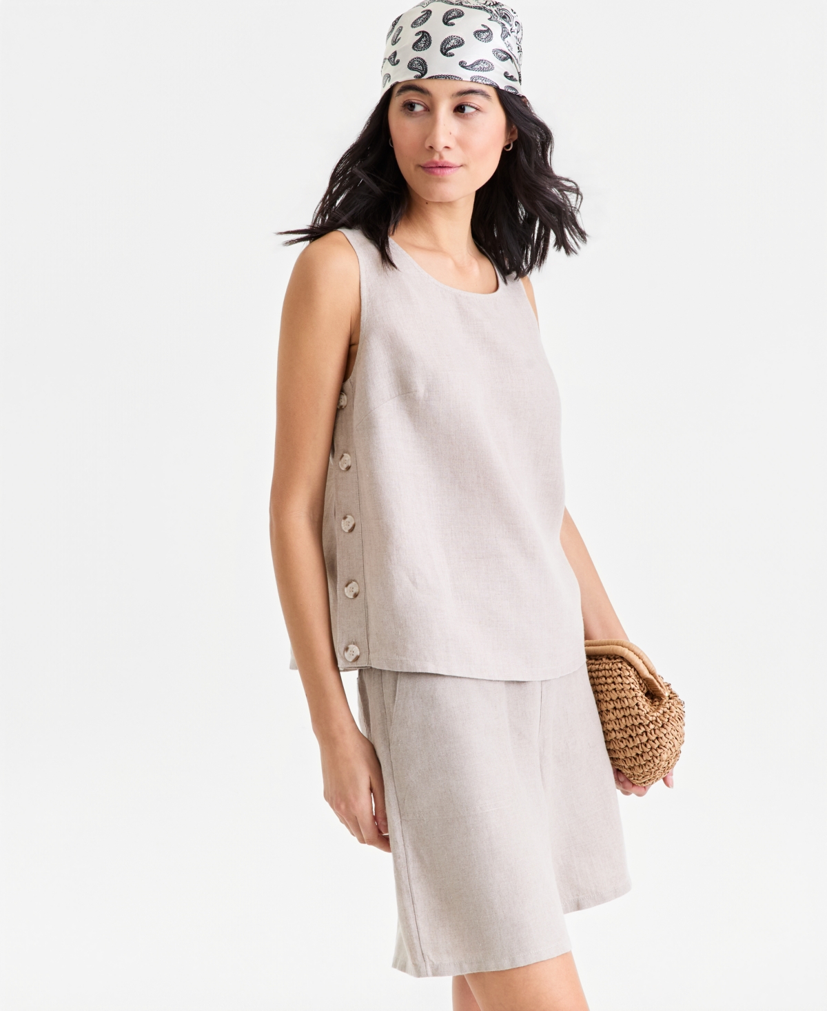 Click here for Charter Club Womens 100 Linen Pleated-Back Sleevel... prices