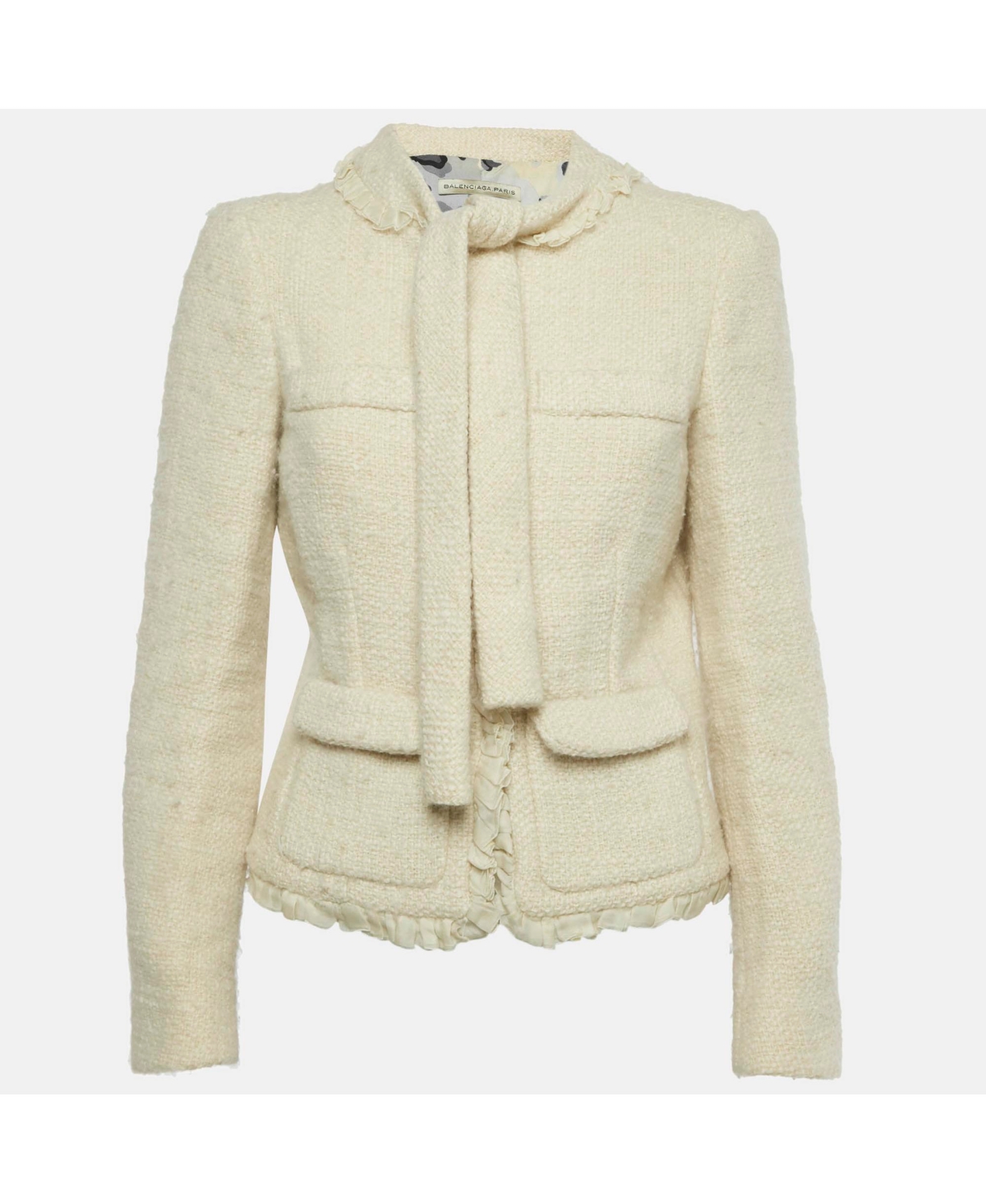 Click here for Pre-Owned Balenciaga Womens Cream Tweed Ruffled Ti... prices