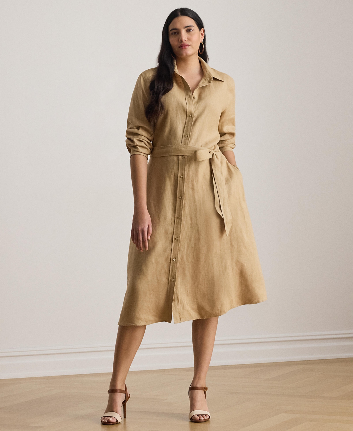 Click here for Lauren Ralph Lauren Plus Size Adalina Belted Linen... prices