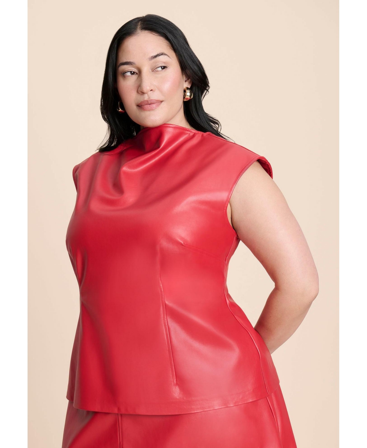 Click here for Eloquii Womens Plus Size Faux Leather Top With Dra... prices