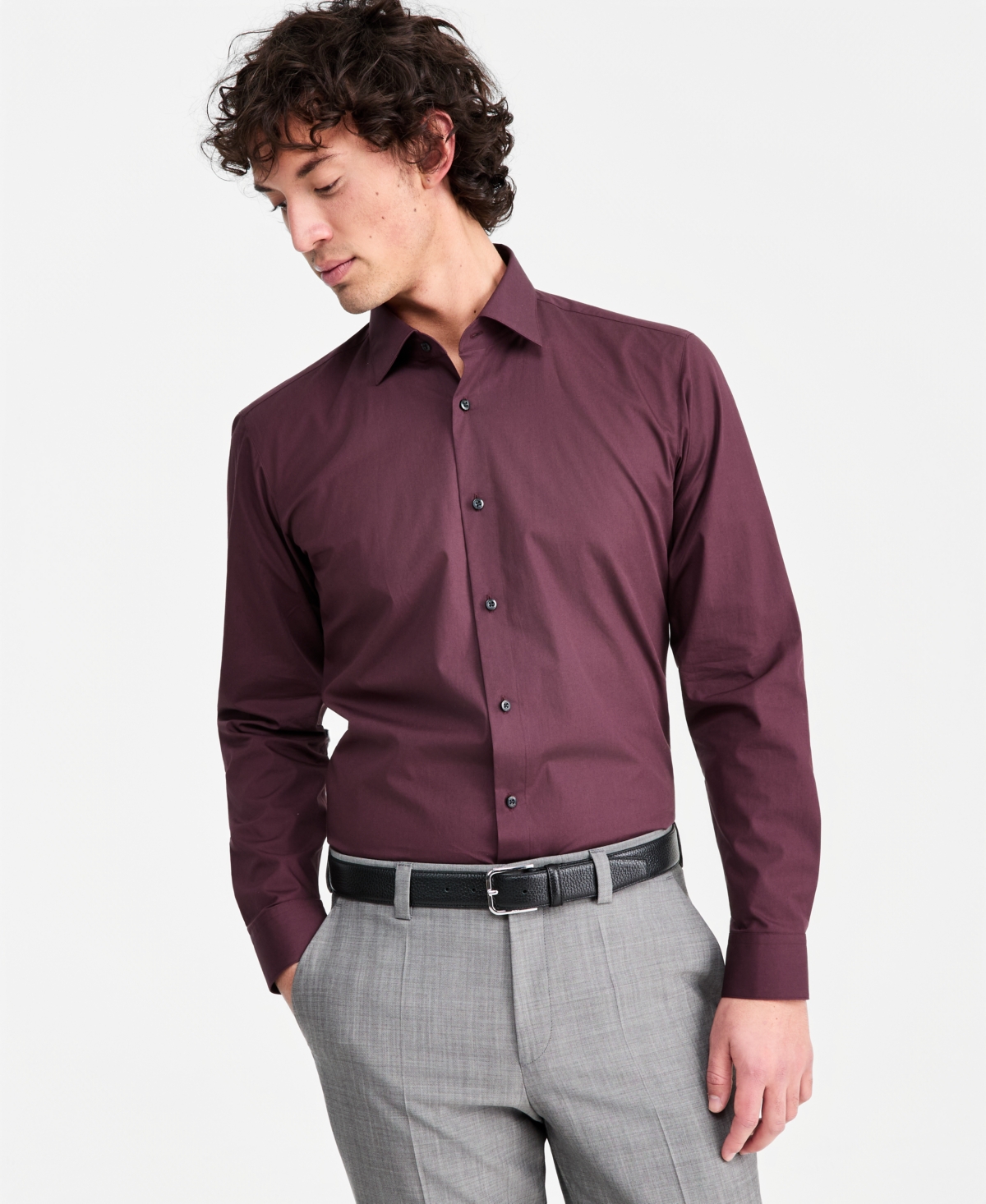 Hugo Boss Mens Valerio Long Sleeve Button-Front Geo Print Shirt - Fudge
