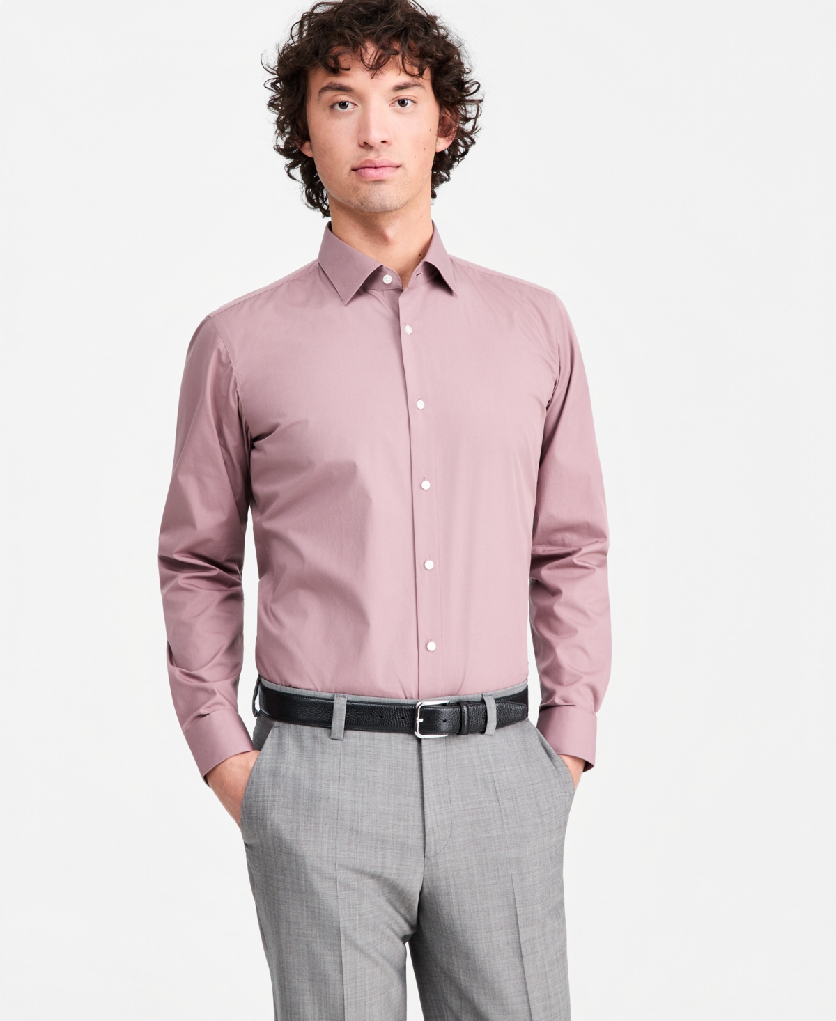 Hugo Boss Mens Valerio Long Sleeve Button-Front Geo Print Shirt - Mauve