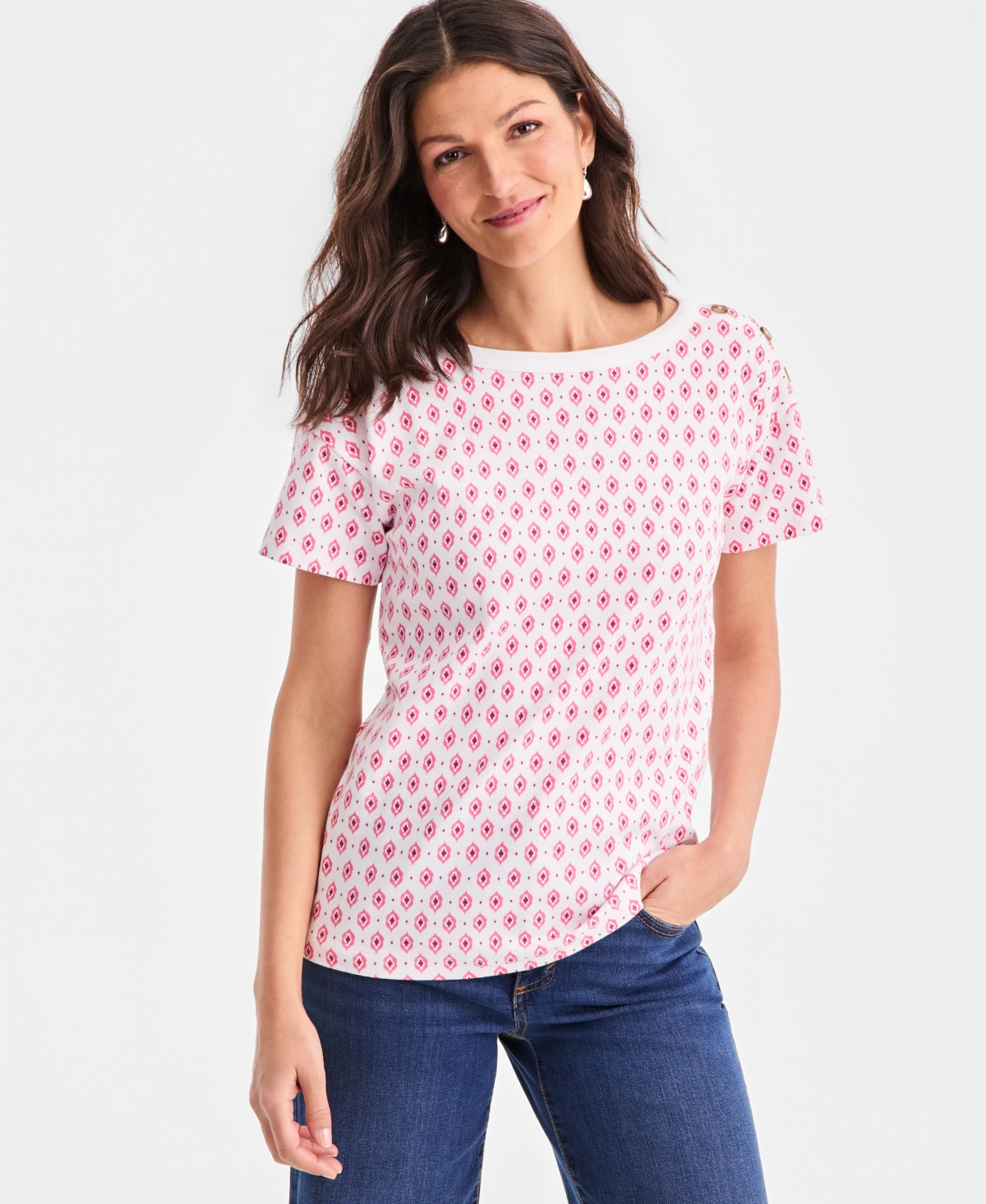 Click here for Style & Co Petite Cotton Button-Shoulder Tee  Excl... prices