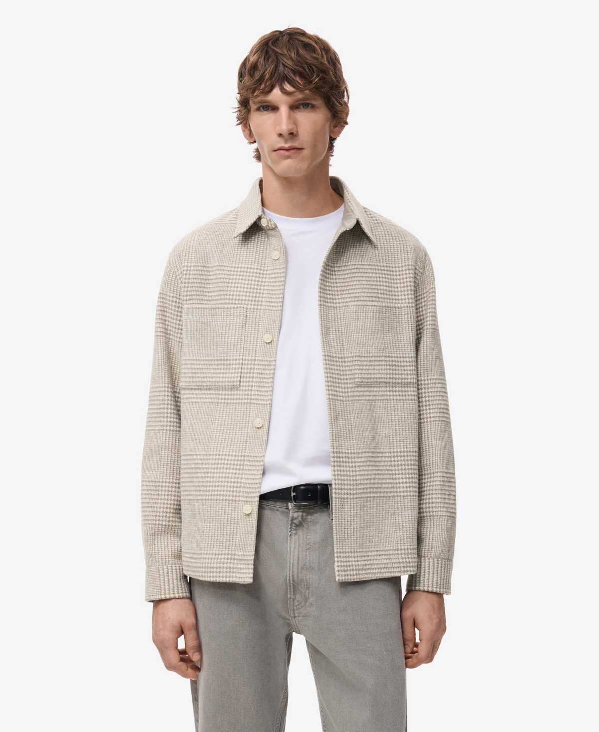 Click here for Mango Mens Check Wool-Blend Overshirt - Sand prices
