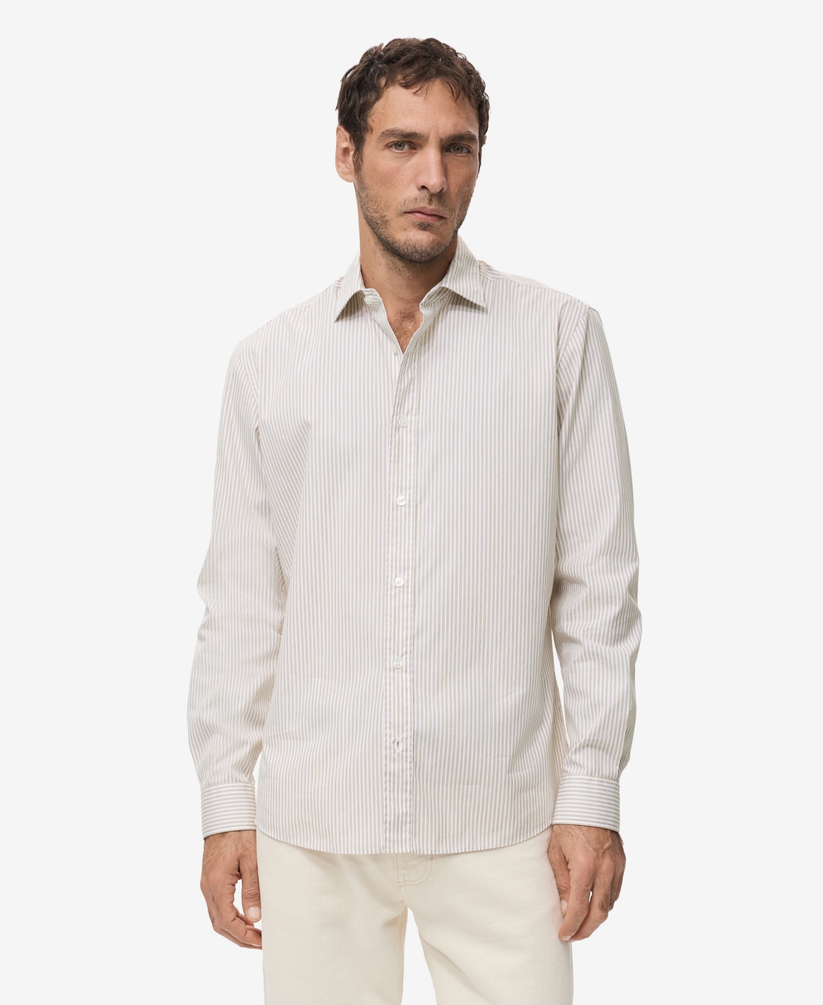 Click here for Mango Mens Regular Fit Striped Cotton Shirt - Medi... prices