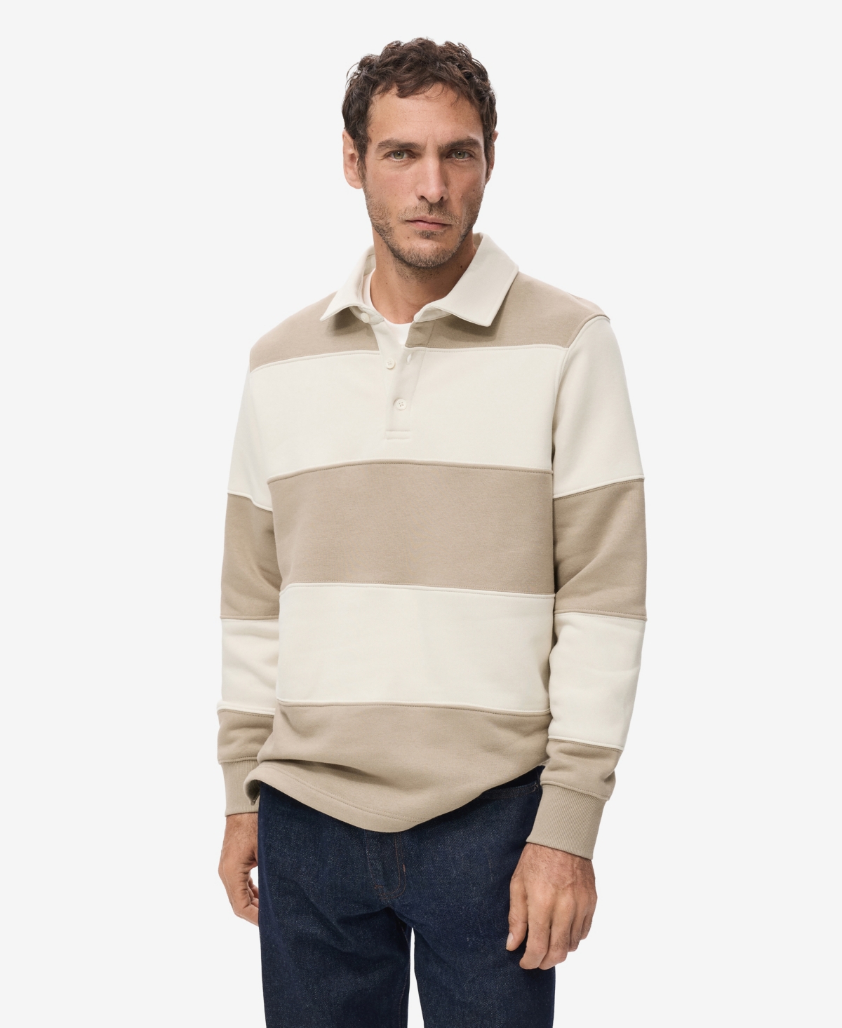 Click here for Mango Mens Striped Polo Sweatshirt - Medium Brown prices