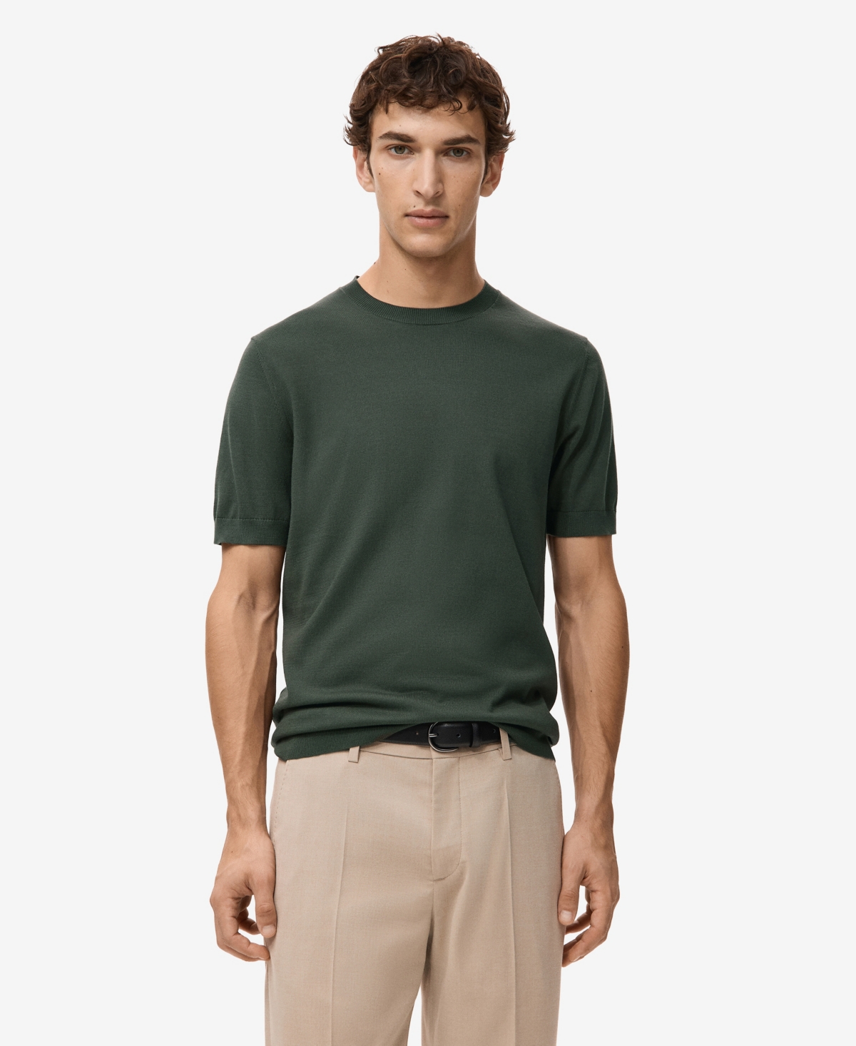 Click here for Mango Mens Cotton Fine-Knit T-Shirt - Khaki prices