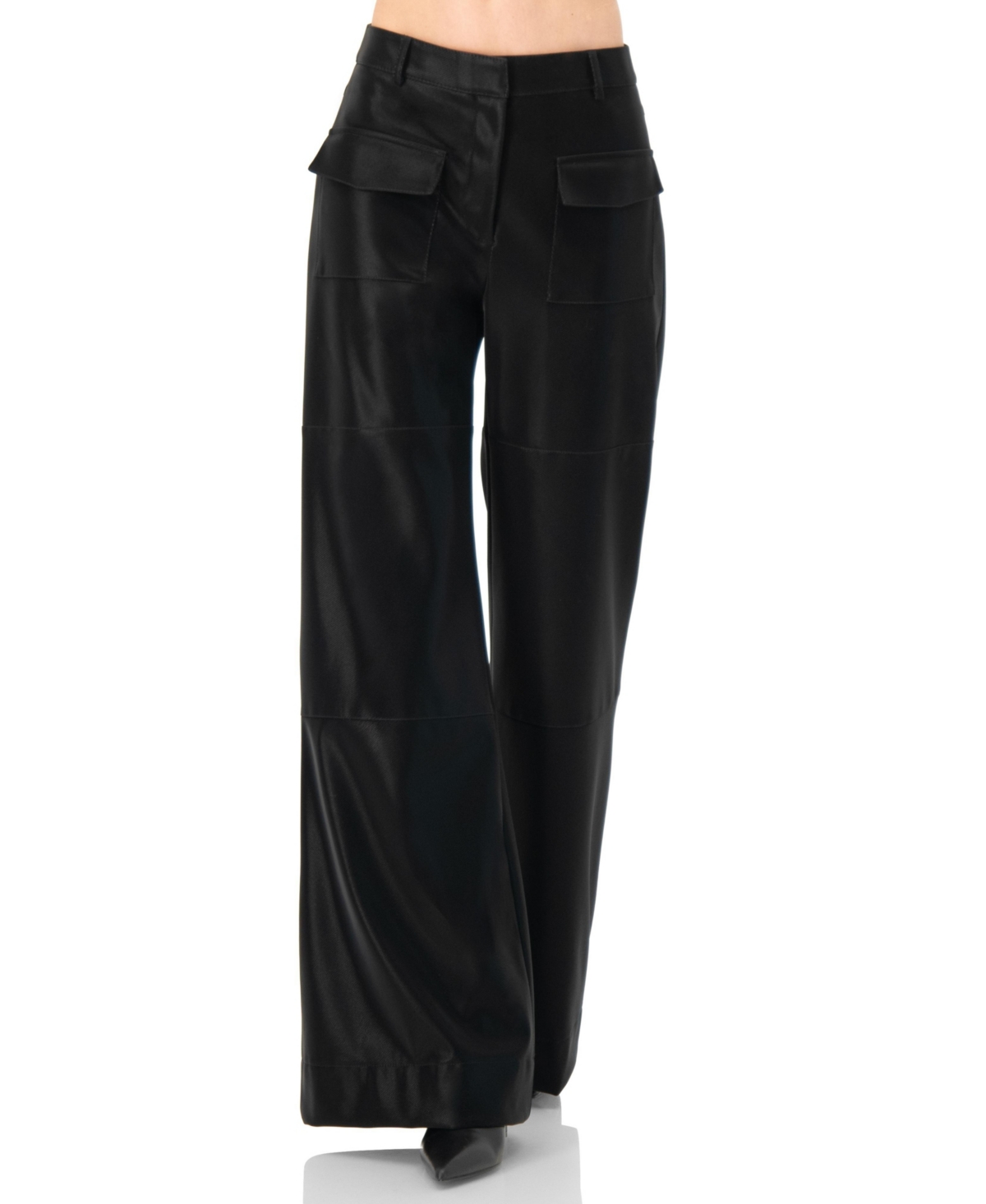 Click here for Ivonne Womens High Shine Semi-Flared Trousers - Bl... prices