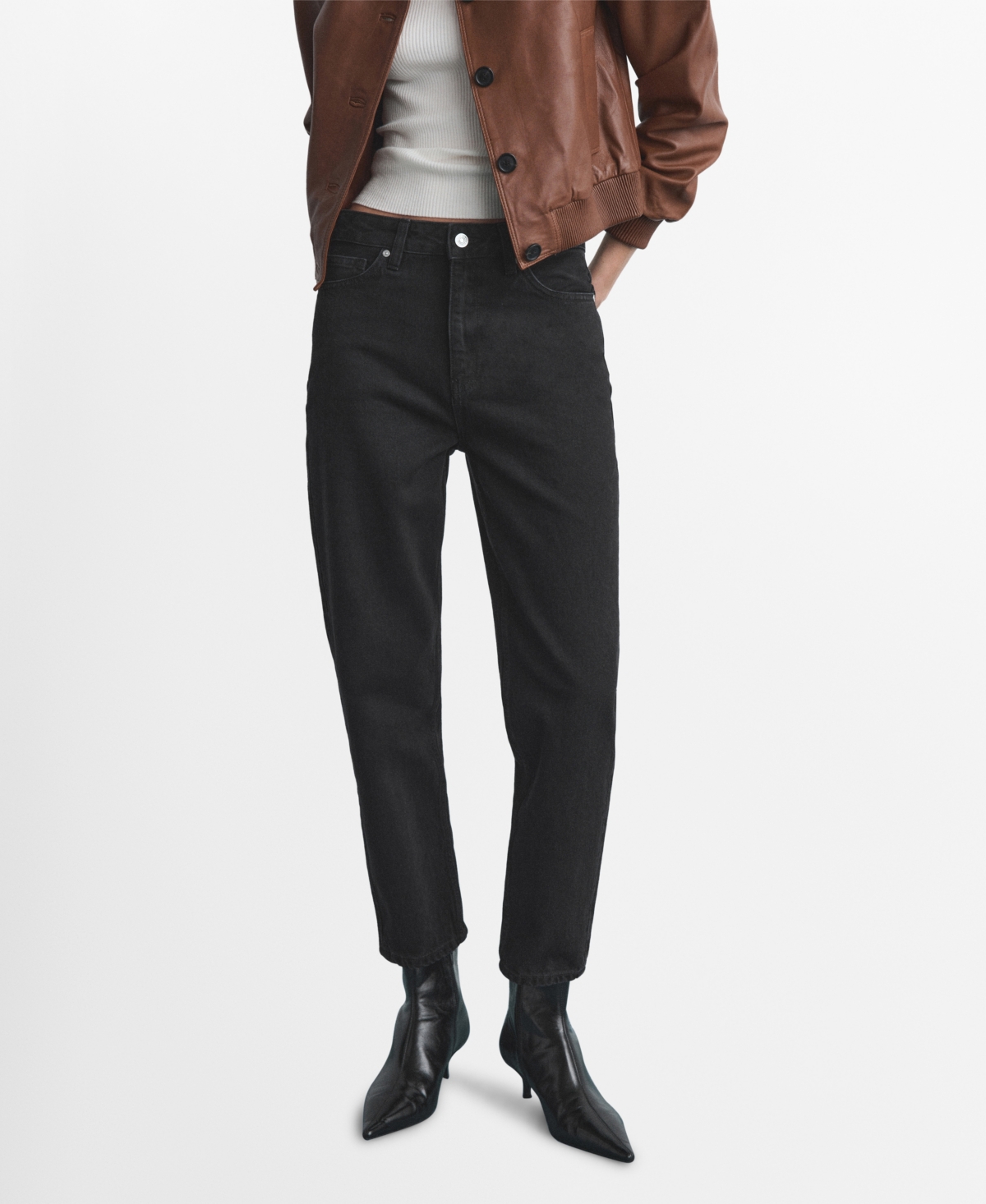 Click here for Mango Womens Mom2000 High-Rise Jeans - Black denim prices