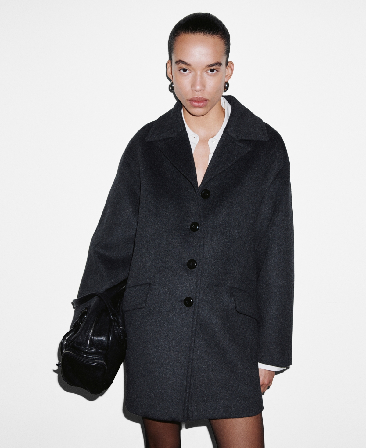 Click here for Mango Womens Buttons Wool-Blend Coat - Gray prices