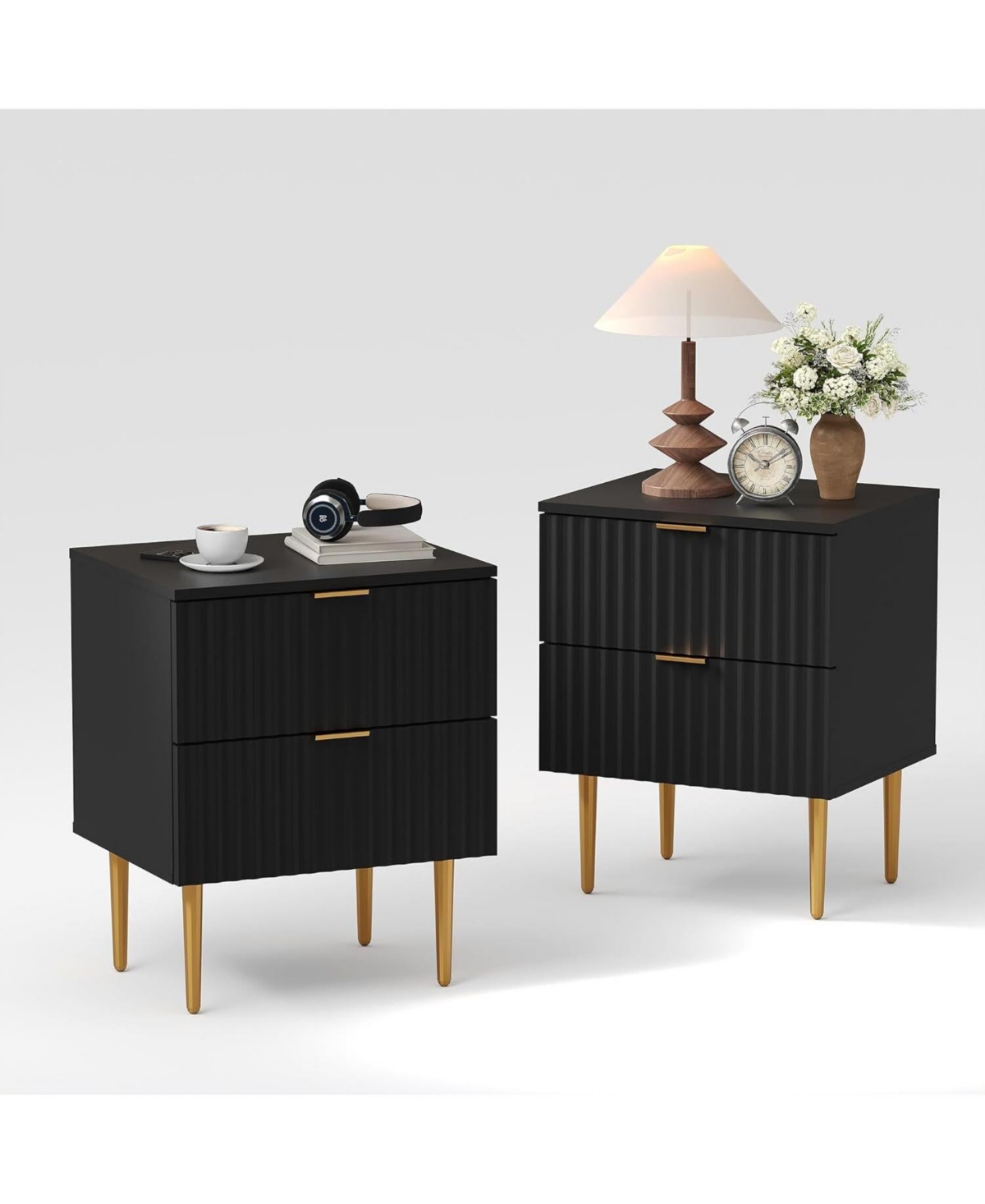 Click here for gaomon Set of 2 Black 2-Drawer Fluted Nightstands... prices