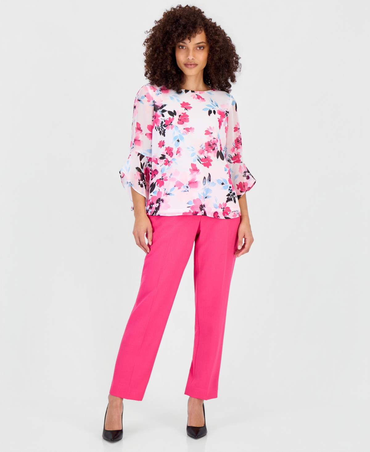 Kasper Petite Mid Rise Straight-Leg Pants - Pink Perfection