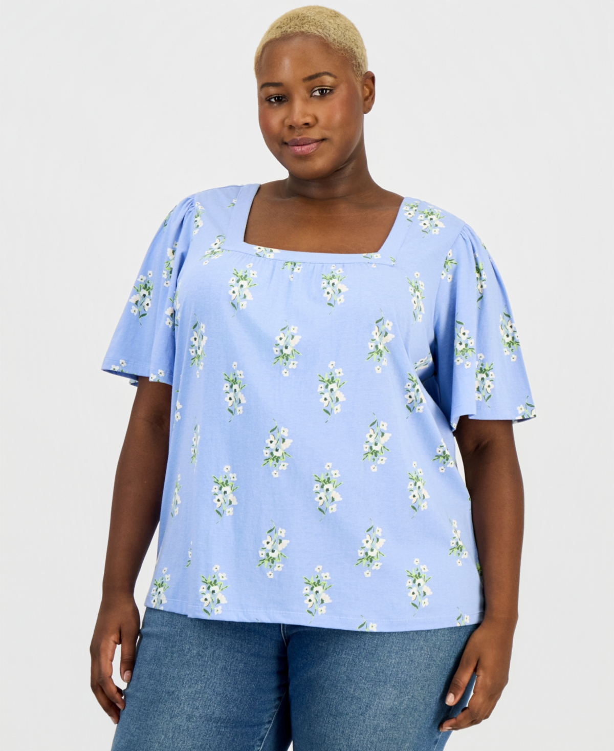 Click here for Style & Co Plus Size Short Flutter-Sleeve Square-N... prices