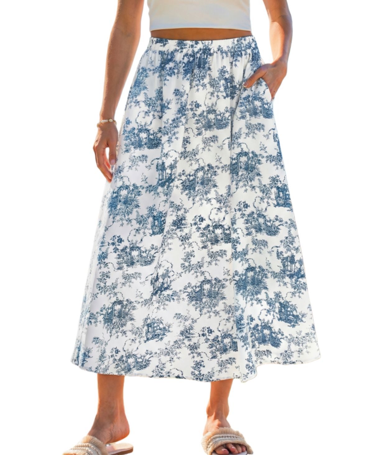 Click here for Cupshe Womens Toile Print Elastic Waist Midi Skirt... prices