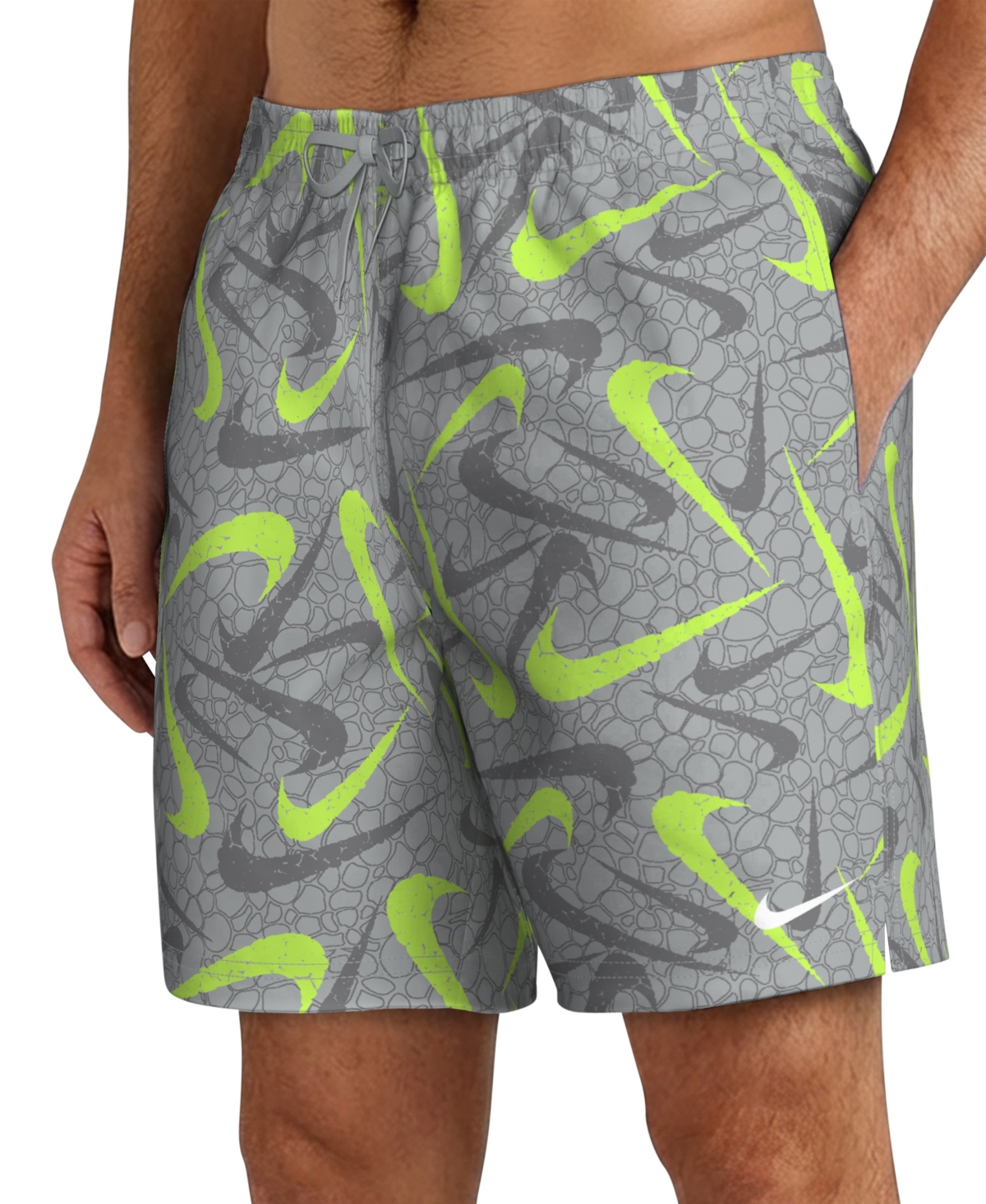 Nike Mens 7 All-Over Logo Print Volley Swim Shorts - Wolf Gray